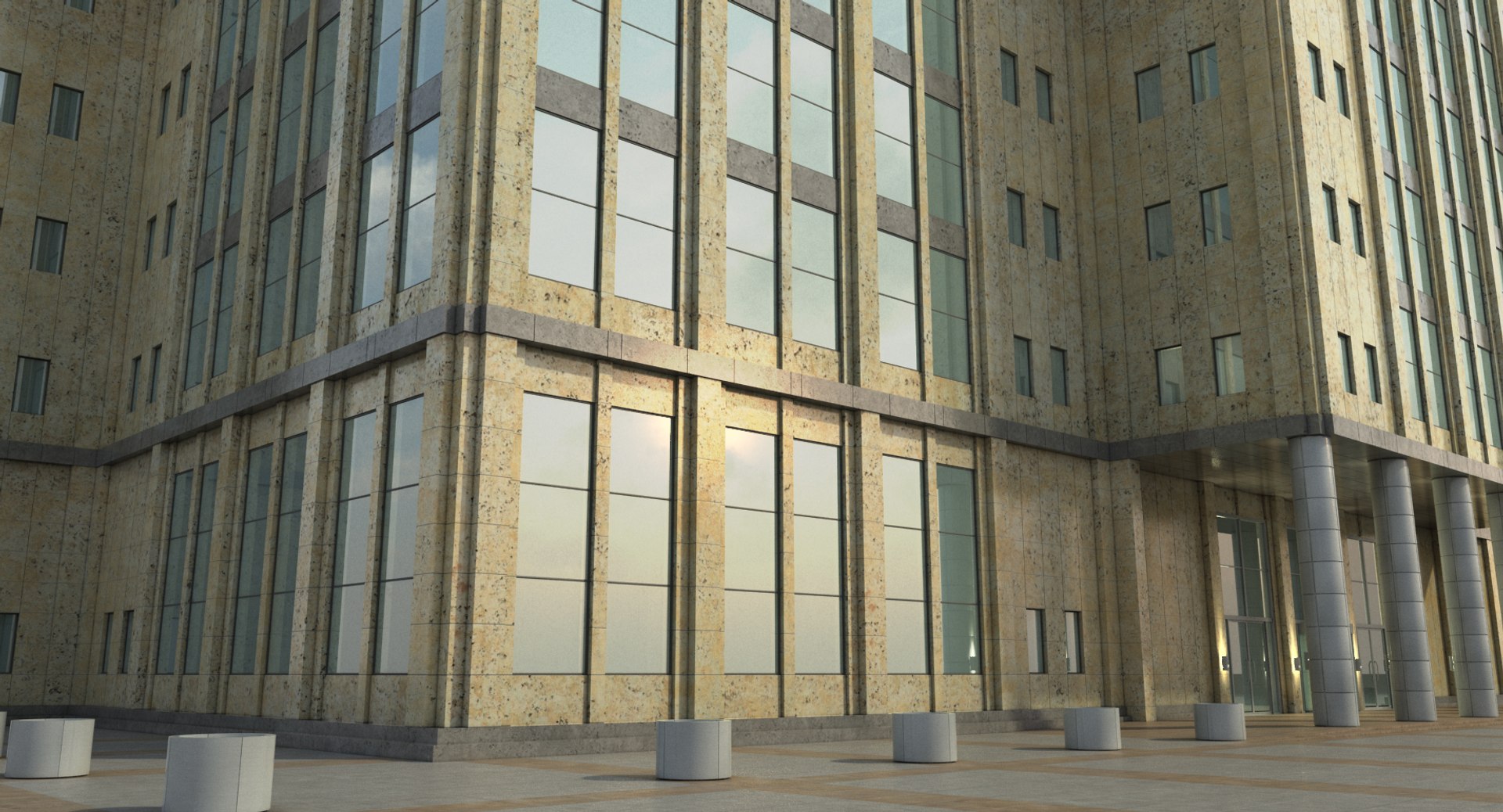 Tall Building Entrance Area 3d Model