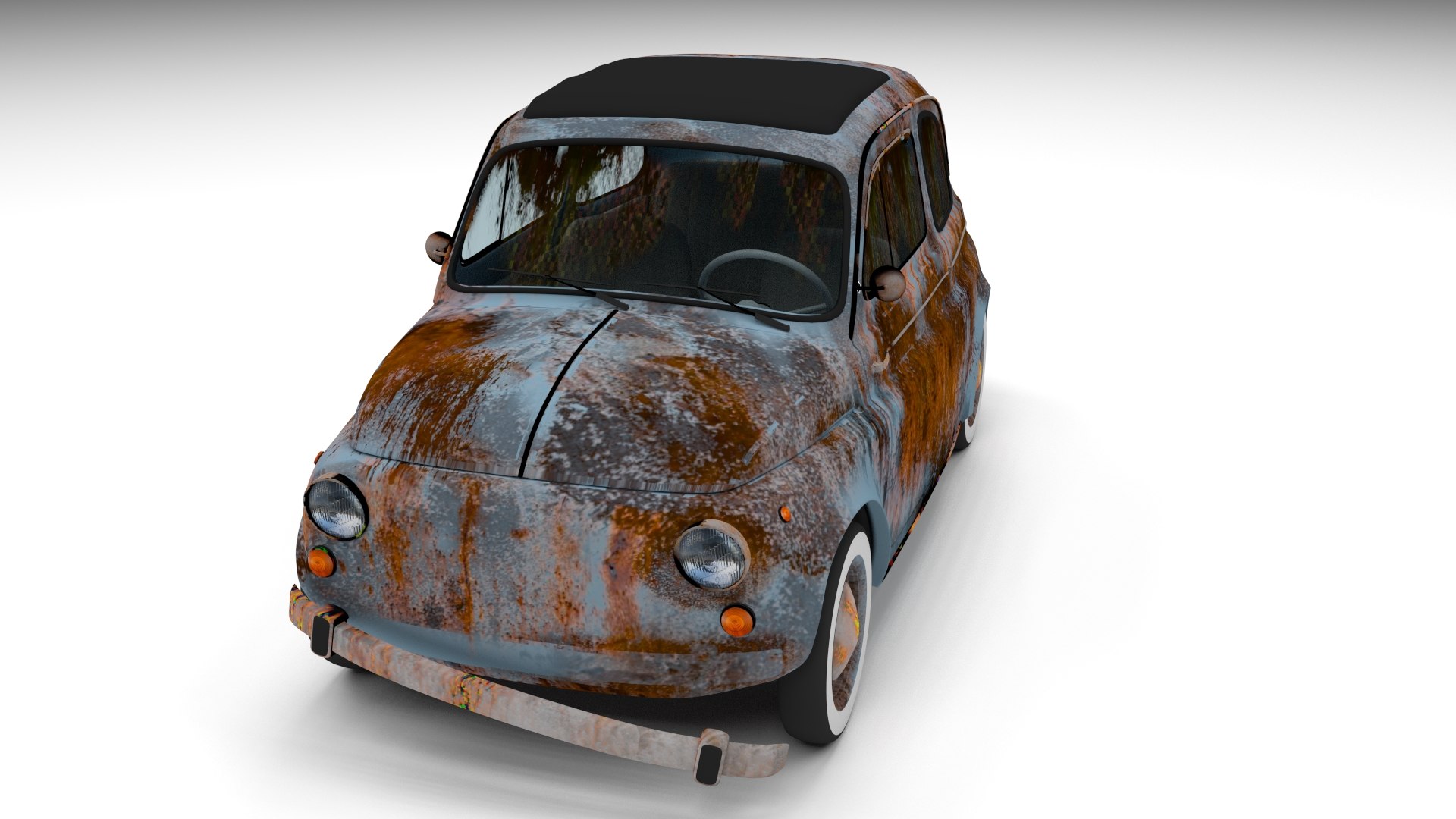 Weathered Fiat 500 Nuova 3d Model