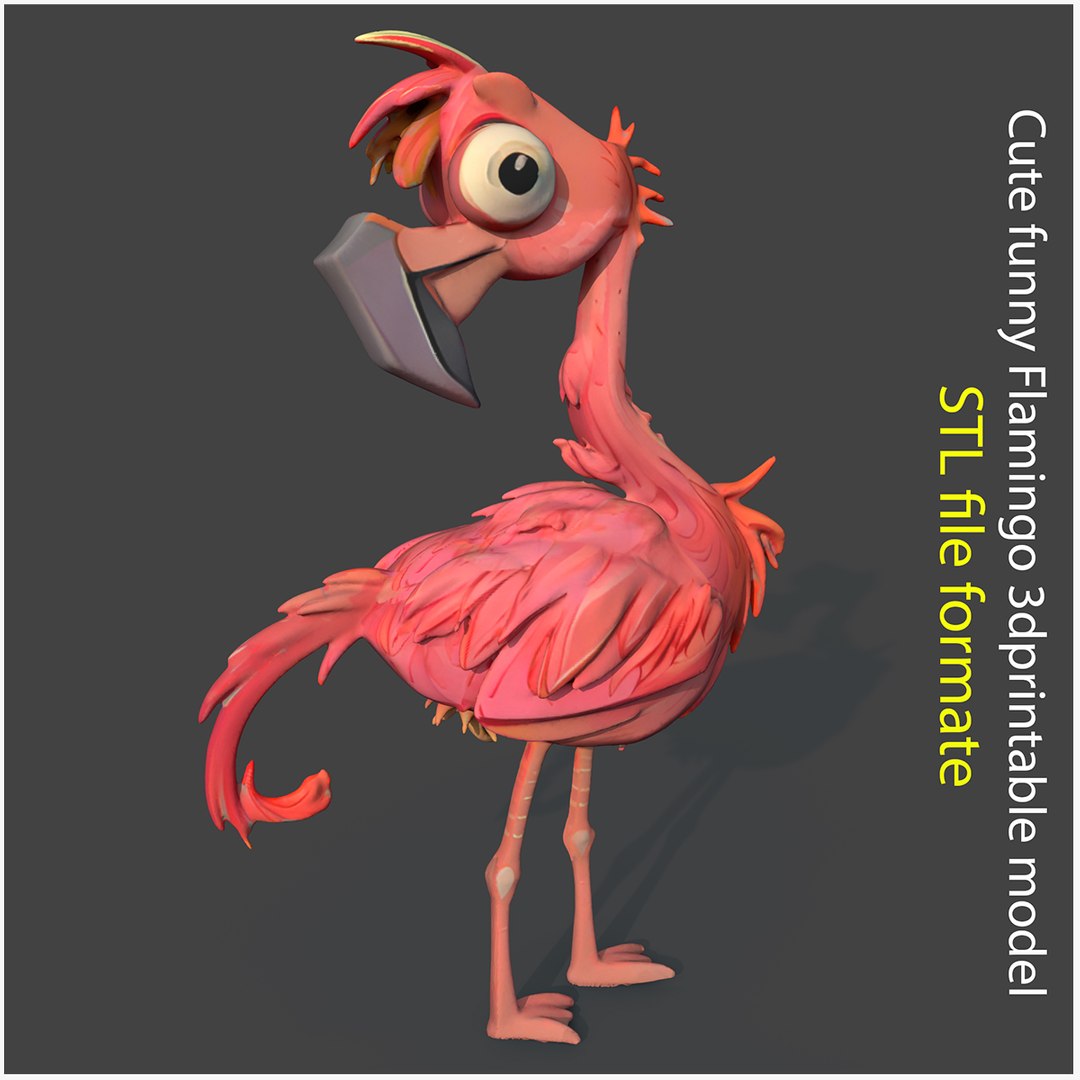 Cute Funny Cartoon Flamingo STL 3D Printable Model 3D Model ...