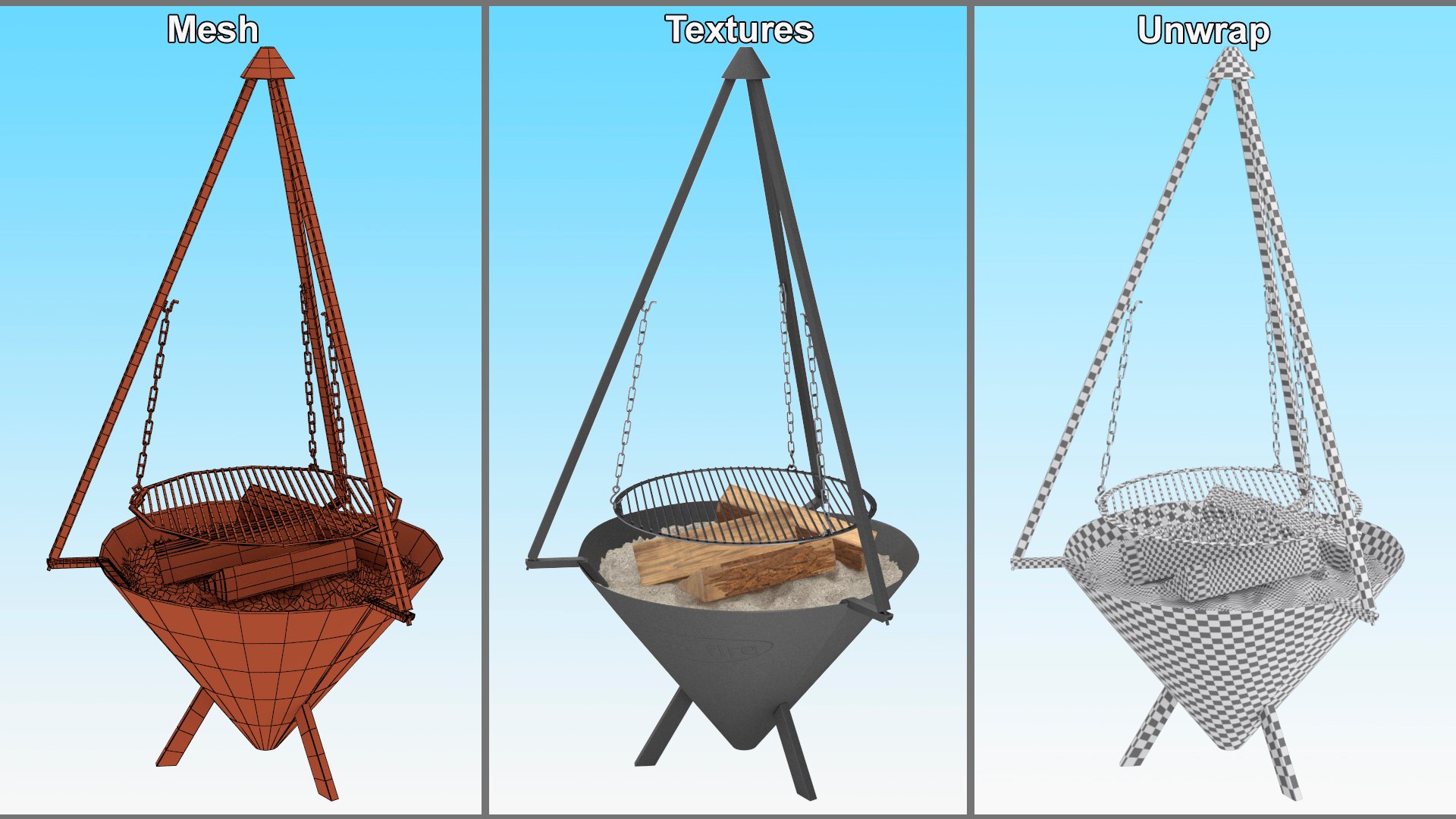 3D Cone Shaped Fire Pit With Grill - TurboSquid 2139742