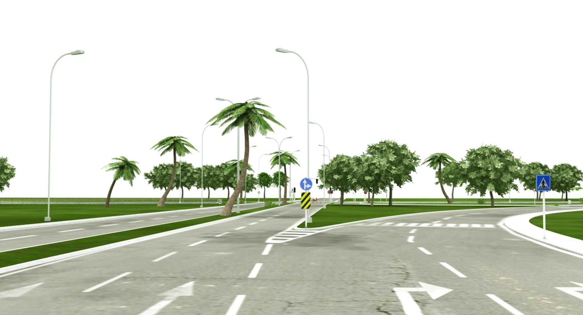 3D Model Intersection 3 Road - TurboSquid 1359396
