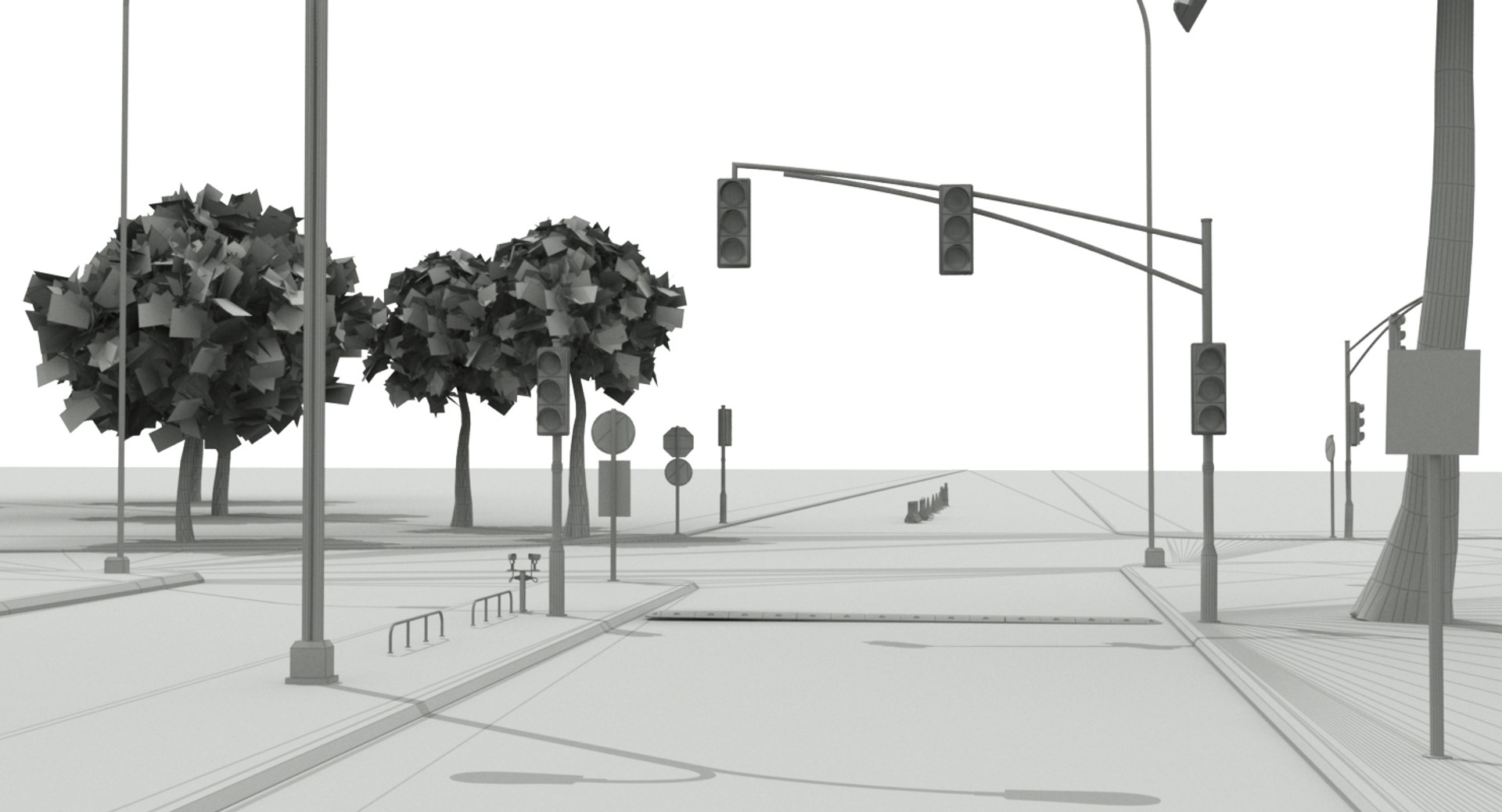 3D model intersection 3 road - TurboSquid 1359396