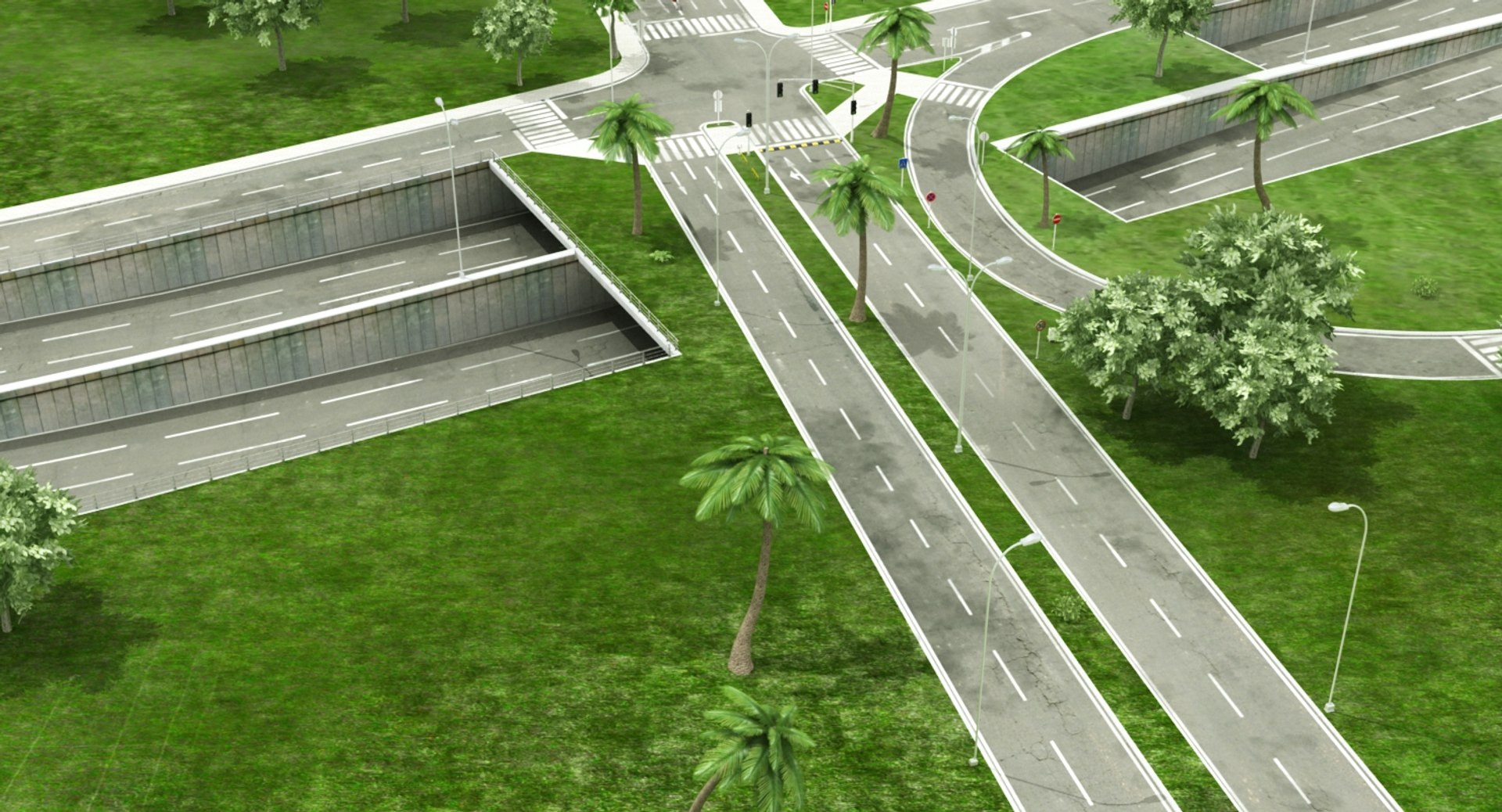 3D Model Intersection 3 Road - TurboSquid 1359396