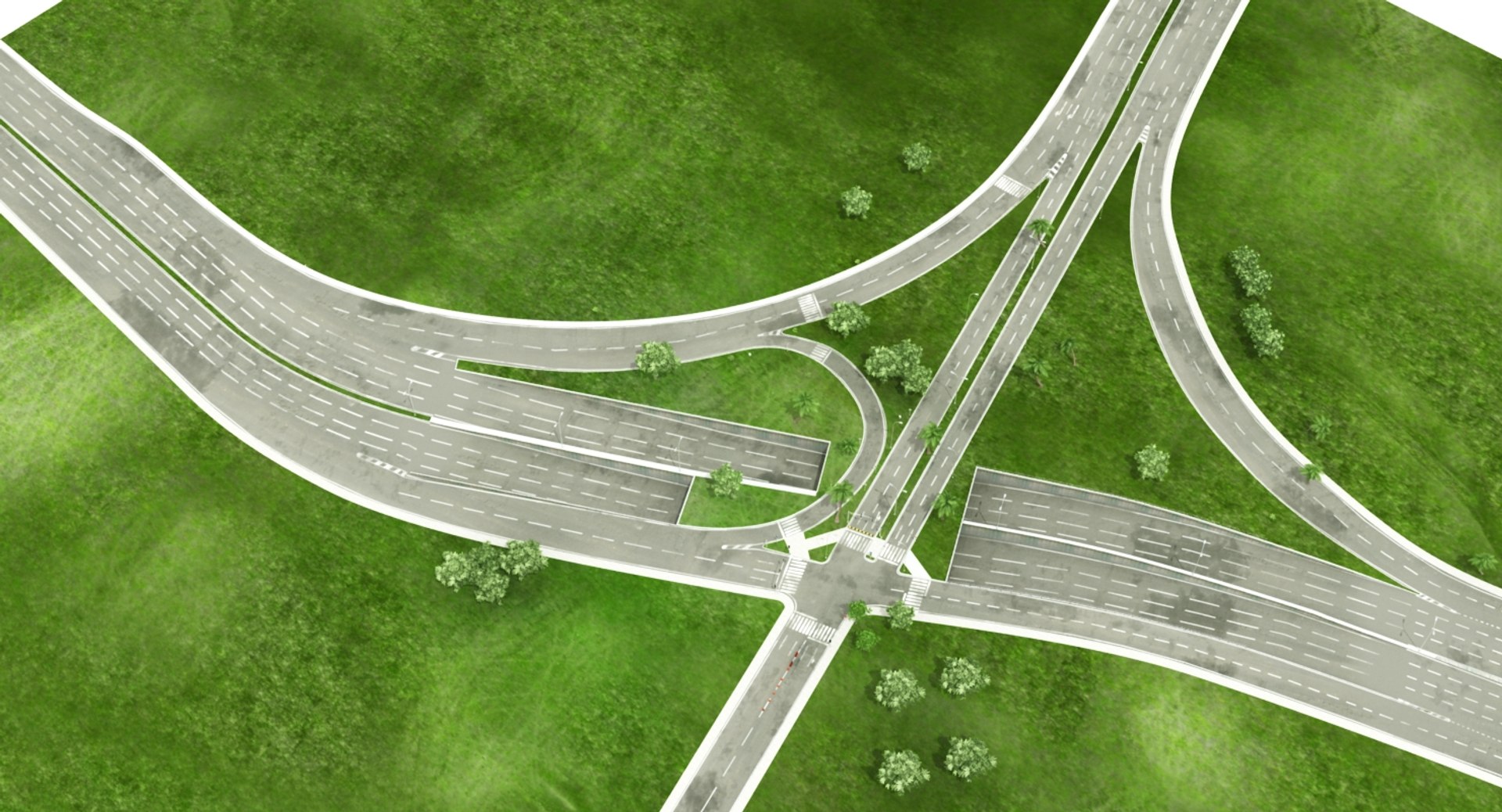 3D Model Intersection 3 Road - TurboSquid 1359396