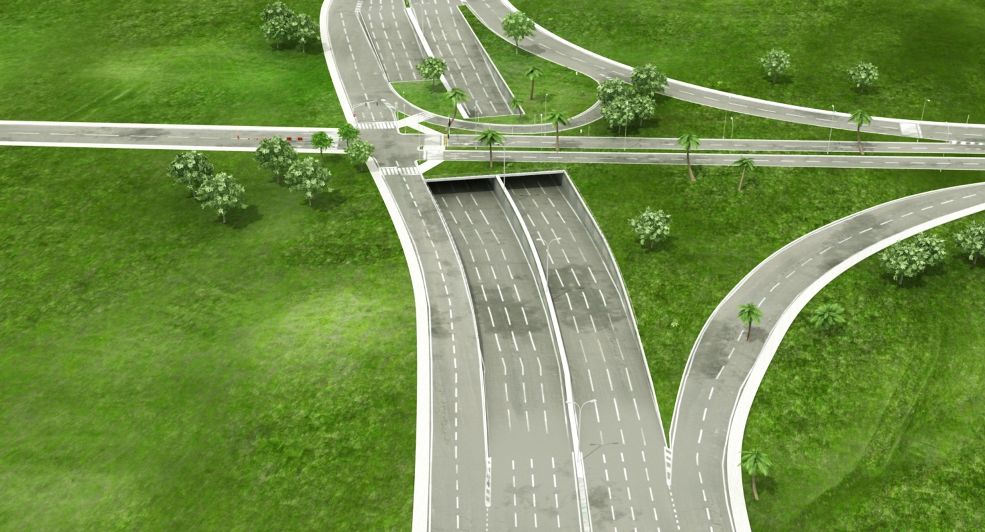 3D Model Intersection 3 Road - TurboSquid 1359396