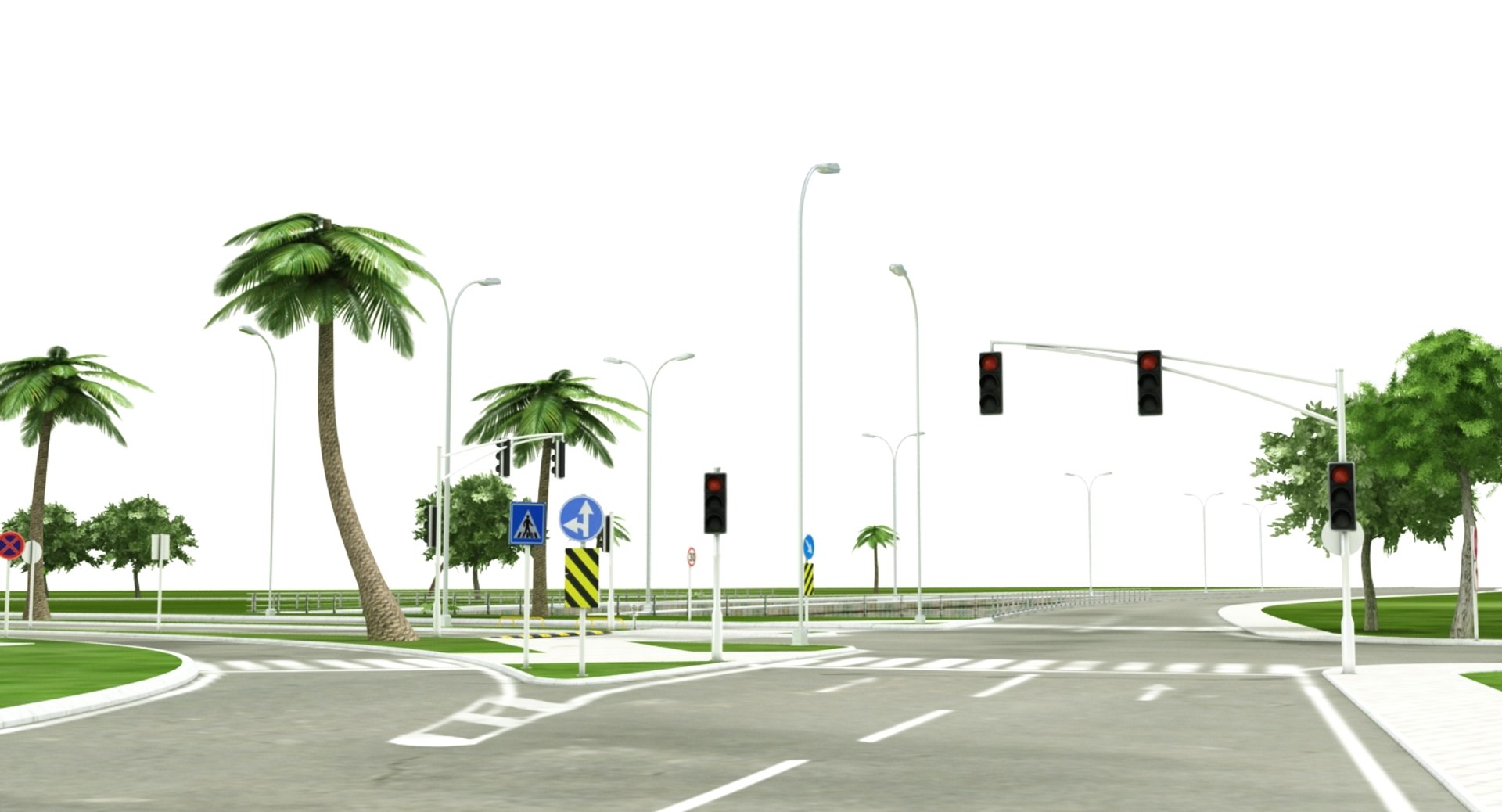 3D Model Intersection 3 Road - TurboSquid 1359396