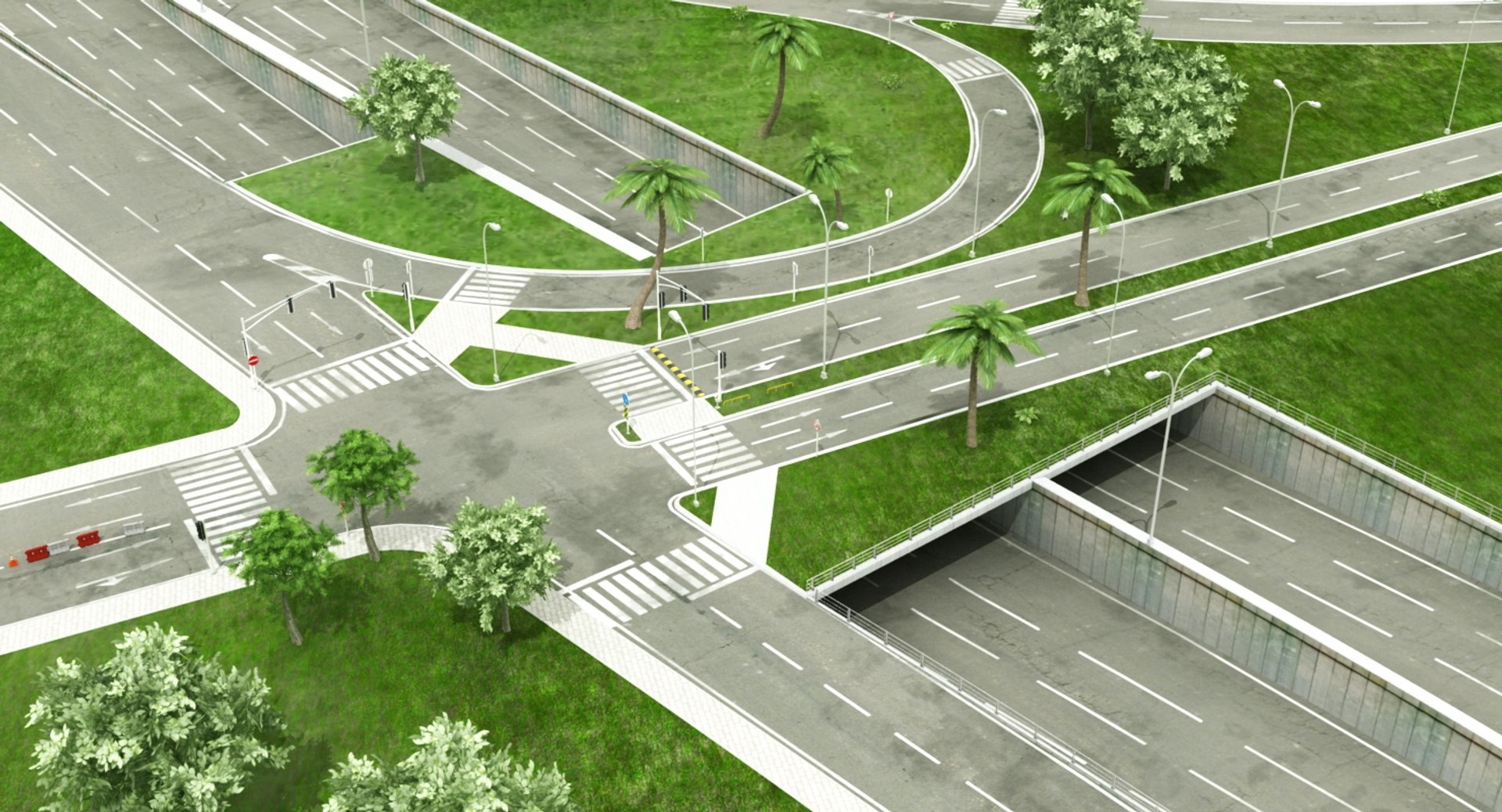 3D Model Intersection 3 Road - TurboSquid 1359396