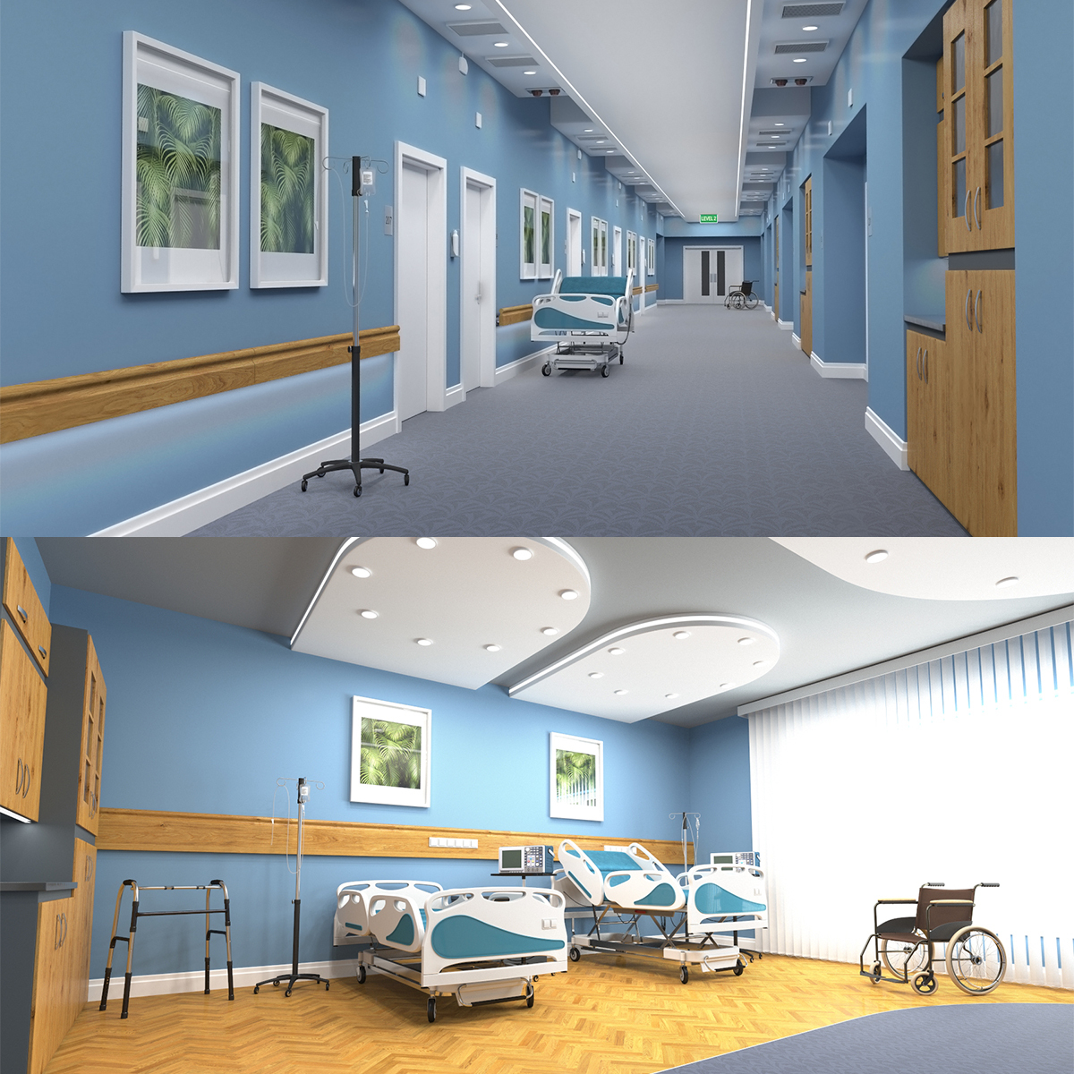 Hospital Hallway and Ward Interiors model - TurboSquid 1995390