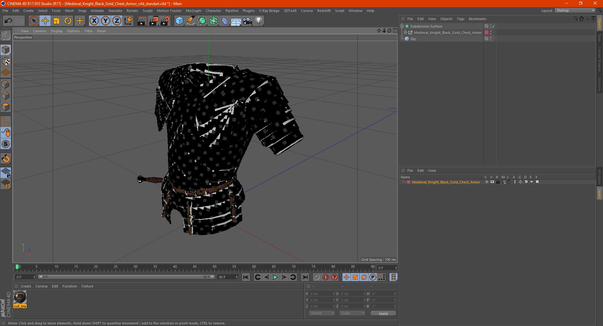 3D model Medieval Knight Black Gold Chest Armor - TurboSquid 1832666