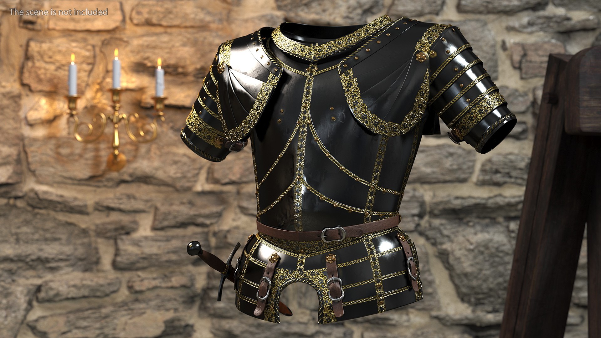 3D Model Medieval Knight Black Gold Chest Armor - TurboSquid 1832666