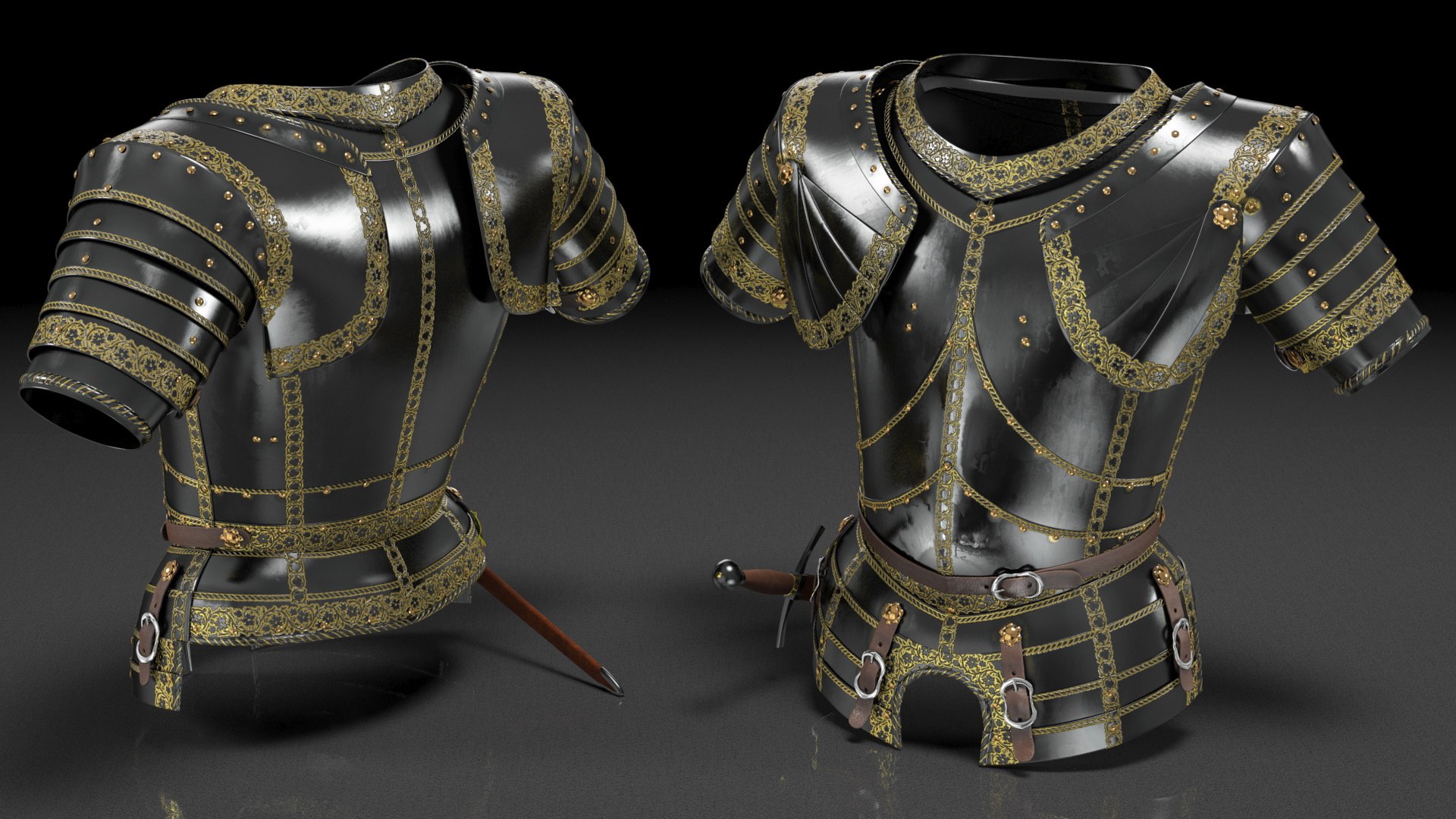 3D Model Medieval Knight Black Gold Chest Armor - TurboSquid 1832666