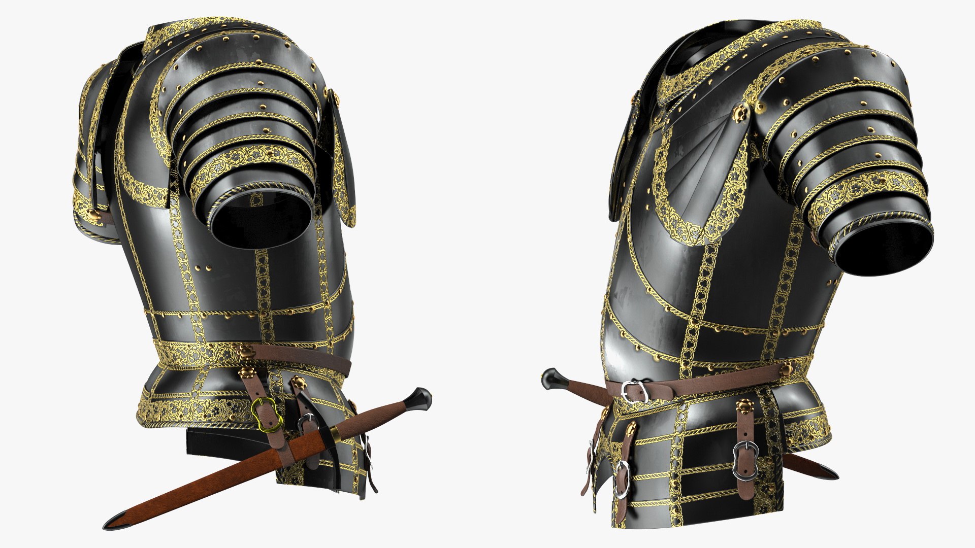 3D Model Medieval Knight Black Gold Chest Armor - TurboSquid 1832666