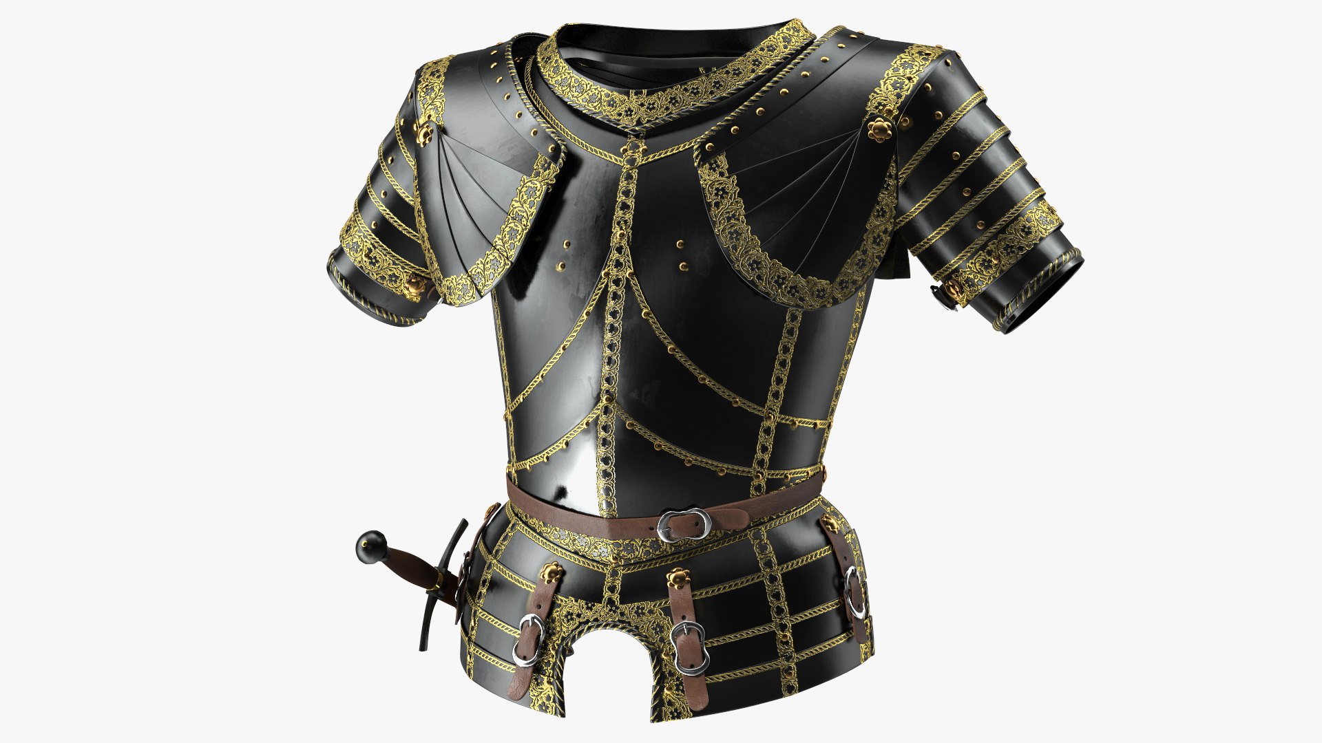 3D Model Medieval Knight Black Gold Chest Armor - TurboSquid 1832666