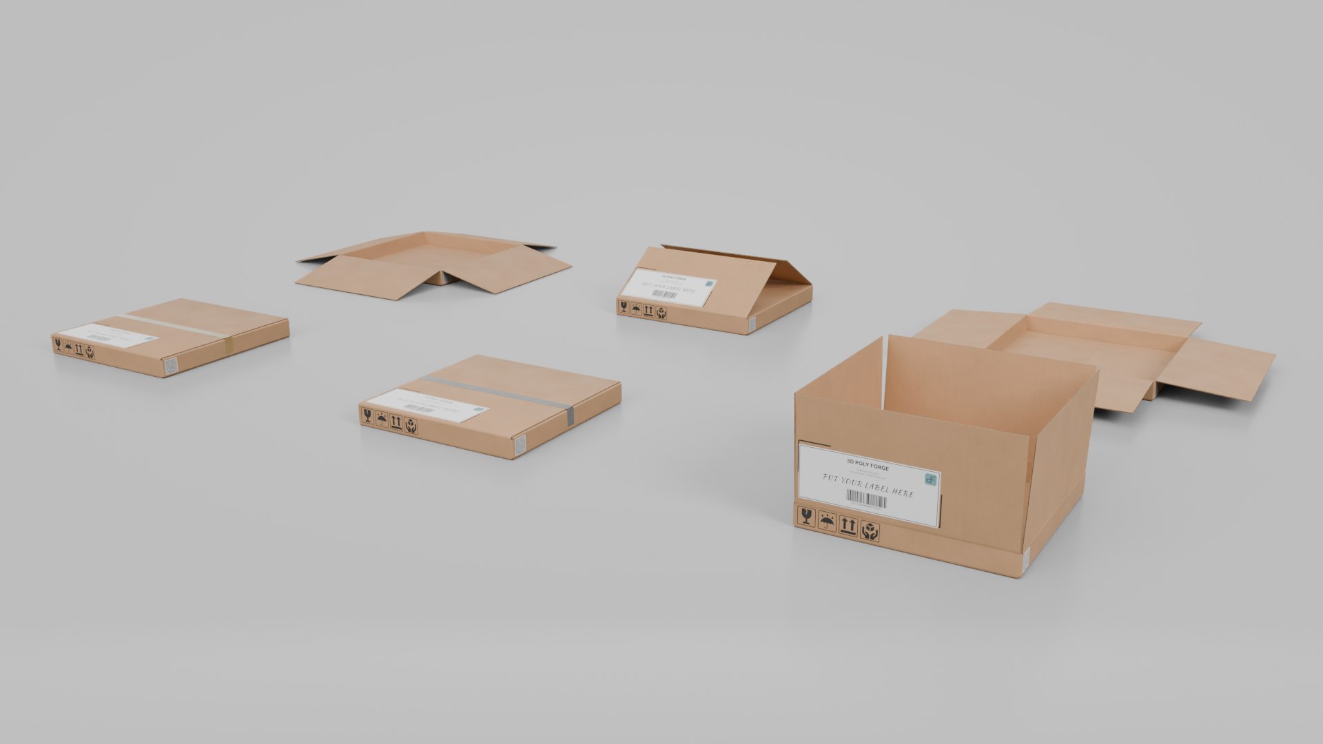 3D Model Flat Cardboard Box Set - Rigged And Customizable - TurboSquid ...