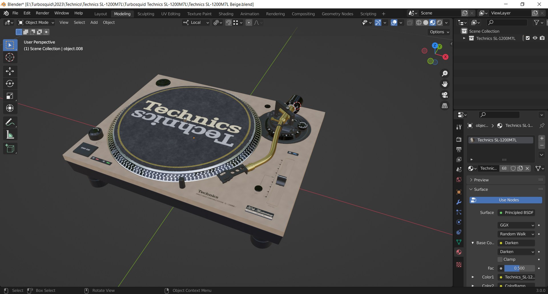 Technics SL-1200M7L Turntable Beige 3D Model - TurboSquid 2097440