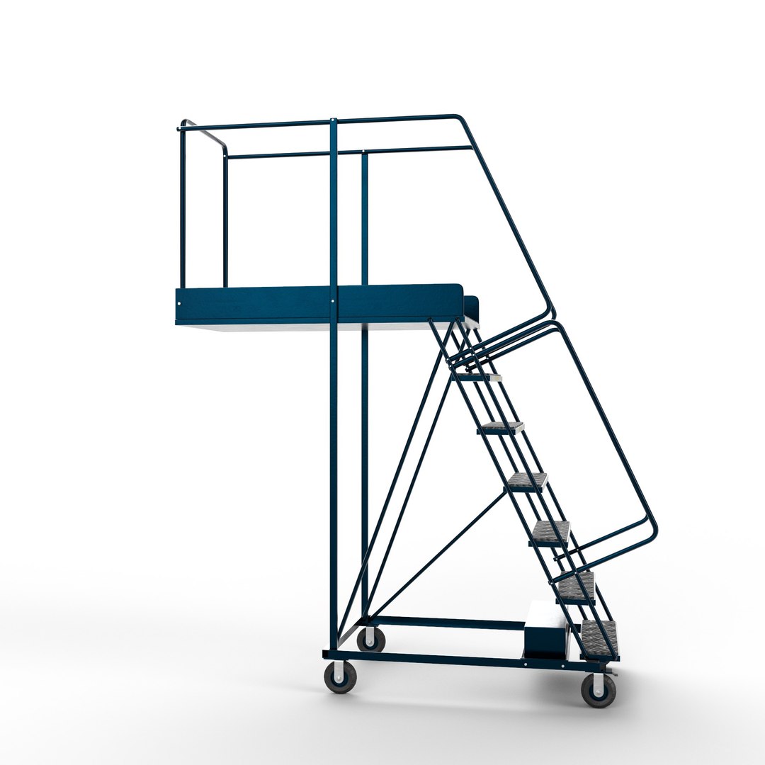 Blue Industrial Rolling Ladder Platform 3D Model - TurboSquid 2242235