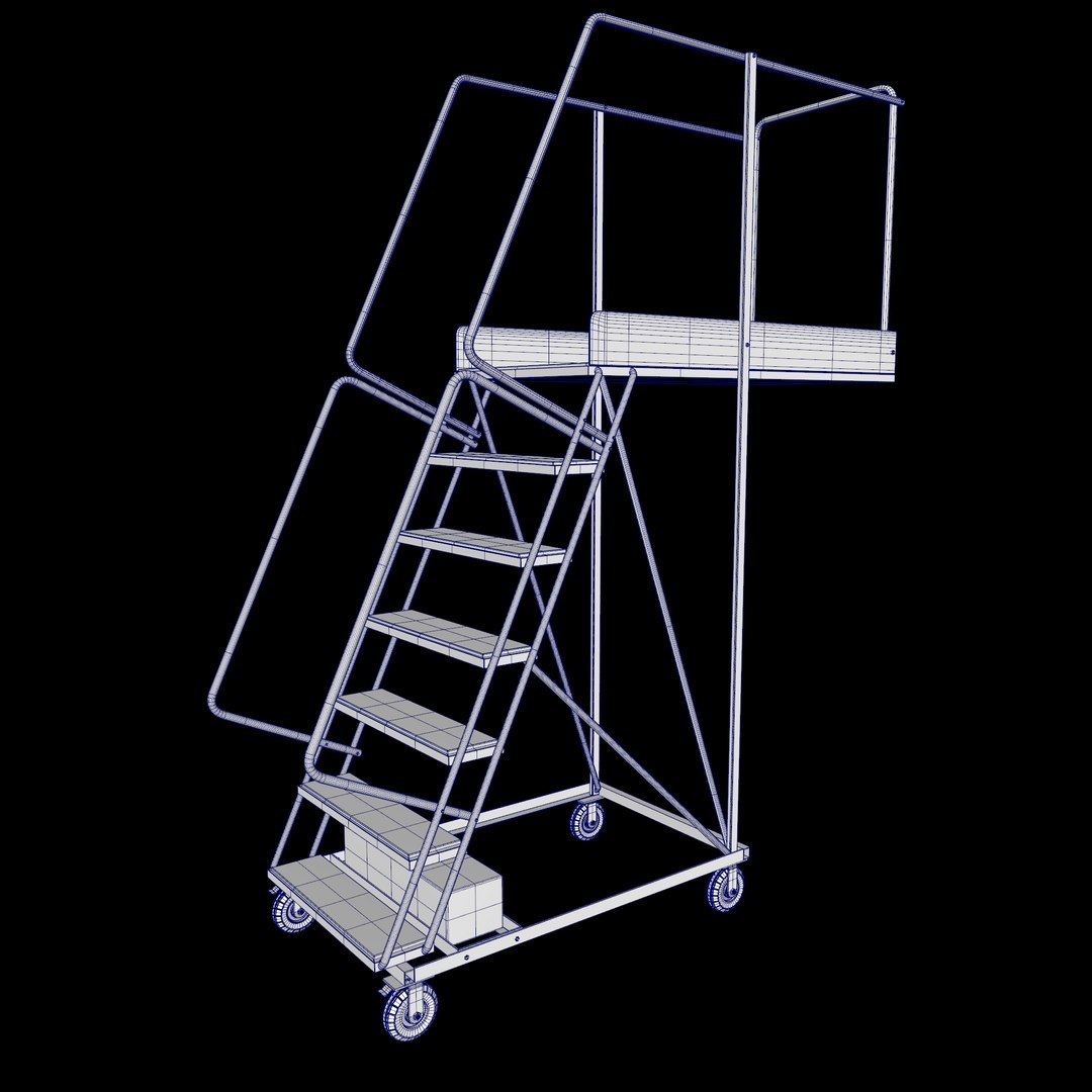 Blue Industrial Rolling Ladder Platform 3D Model - TurboSquid 2242235
