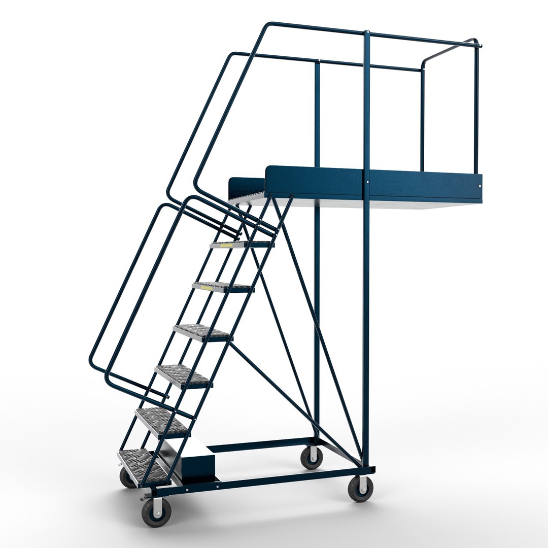 Blue Industrial Rolling Ladder Platform 3D Model - TurboSquid 2242235