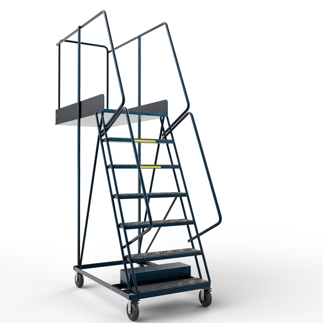 Blue Industrial Rolling Ladder Platform 3D Model - TurboSquid 2242235