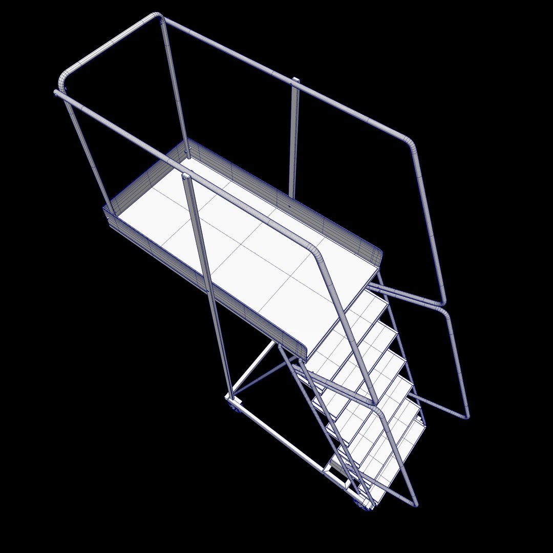 Blue Industrial Rolling Ladder Platform 3D Model - TurboSquid 2242235