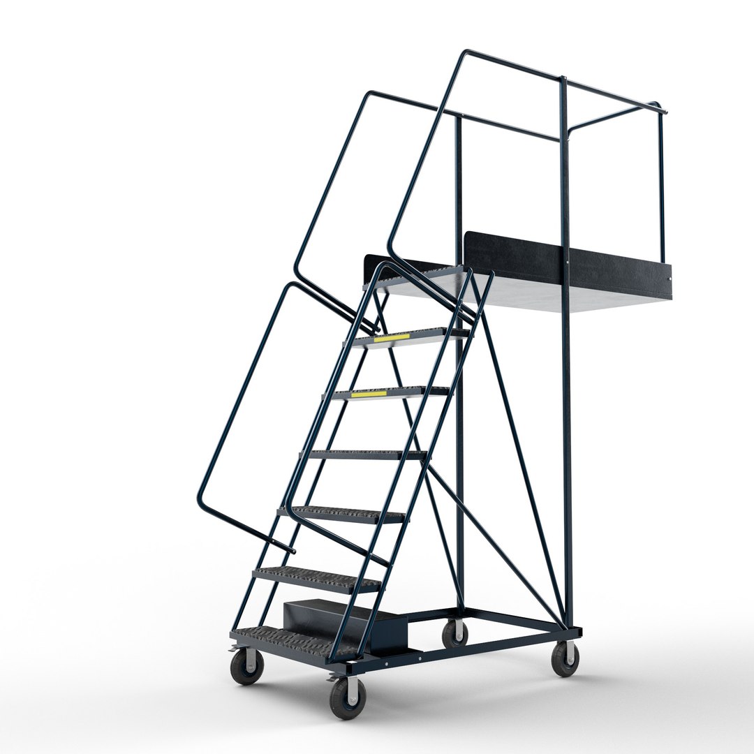 Blue Industrial Rolling Ladder Platform 3D Model - TurboSquid 2242235