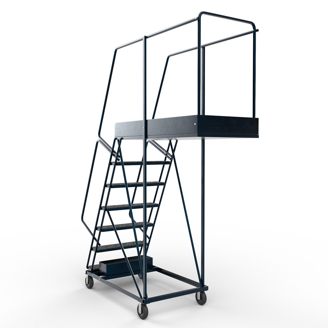 Blue Industrial Rolling Ladder Platform 3D Model - TurboSquid 2242235
