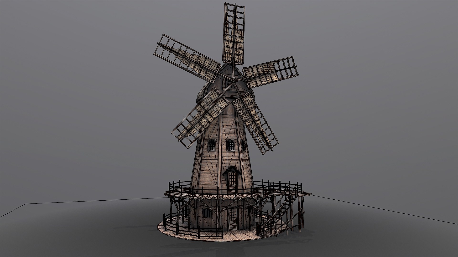 3D Medieval Wooden Windmill Low Poly PBR - TurboSquid 2360309