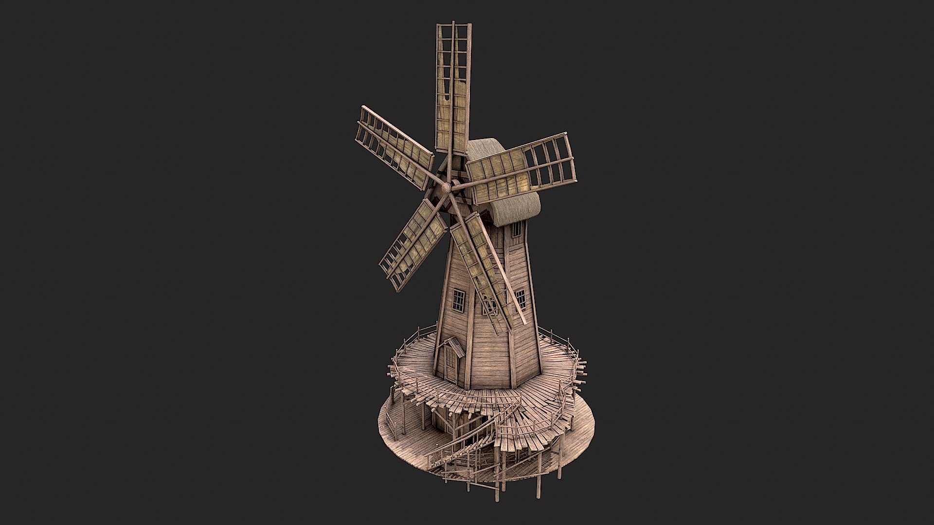 3D Medieval Wooden Windmill Low Poly PBR - TurboSquid 2360309
