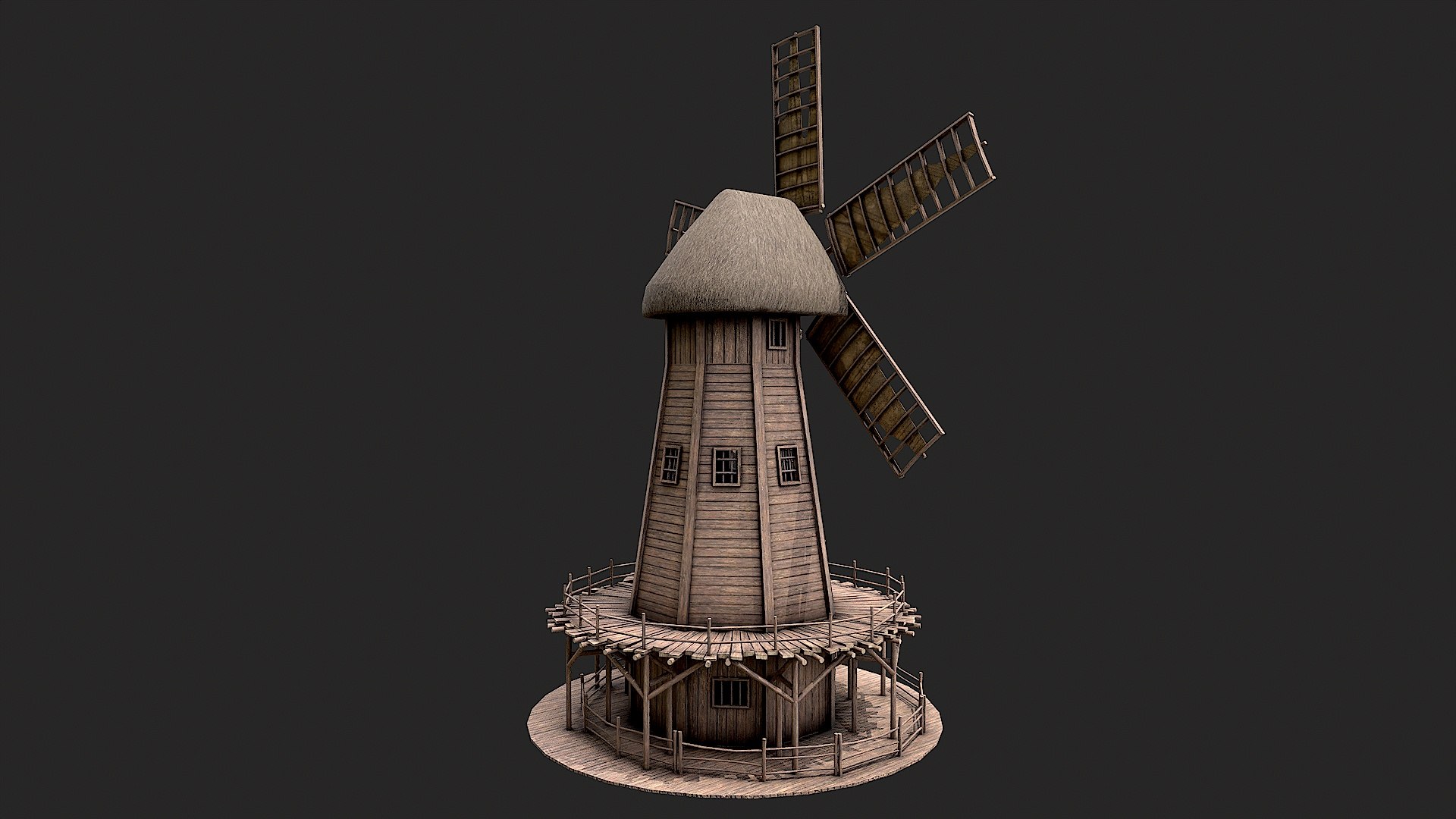 3D Medieval Wooden Windmill Low Poly PBR - TurboSquid 2360309