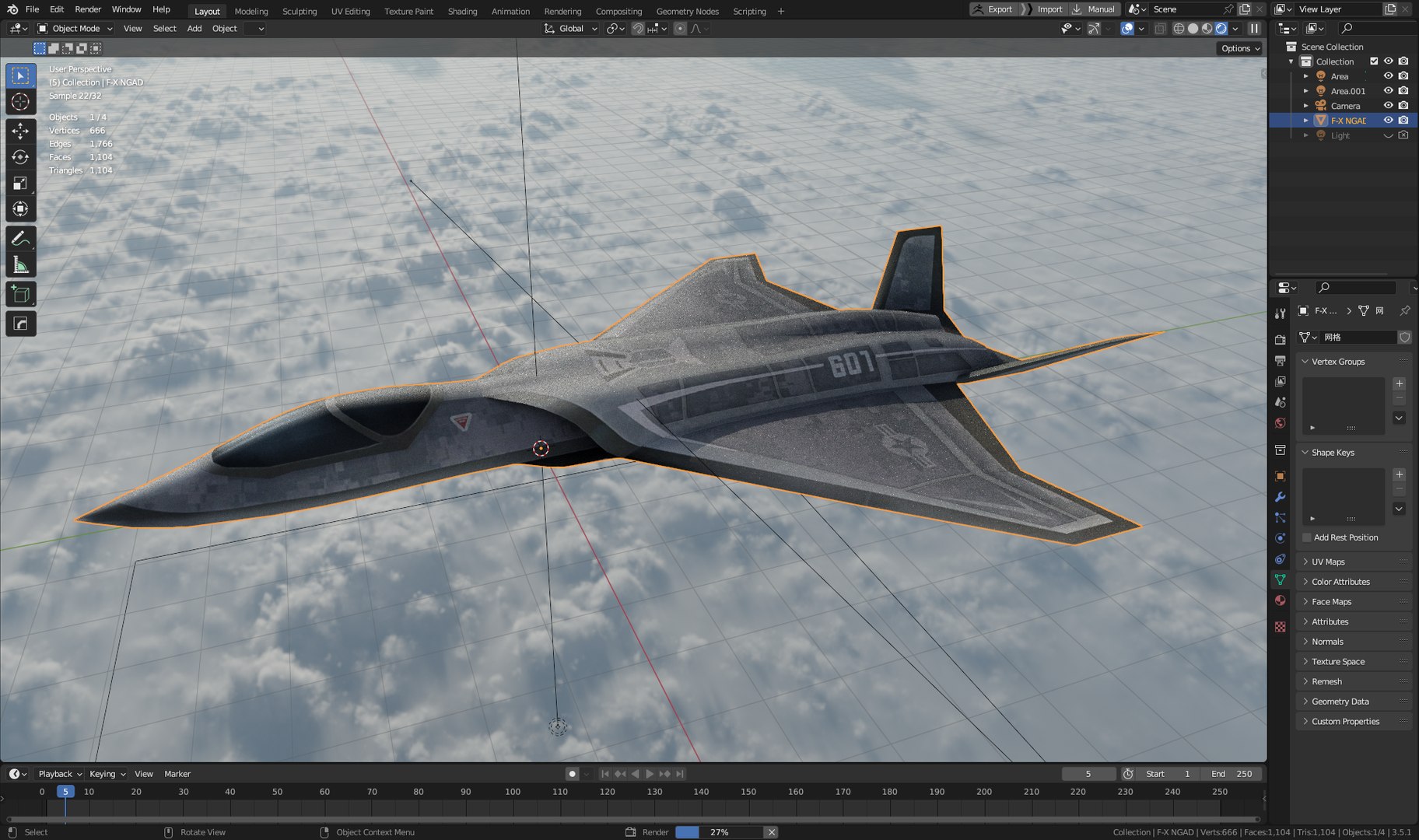 3D Model F-X NGAD Concept Aircraft Painted Game Model Low-poly 3D Model ...