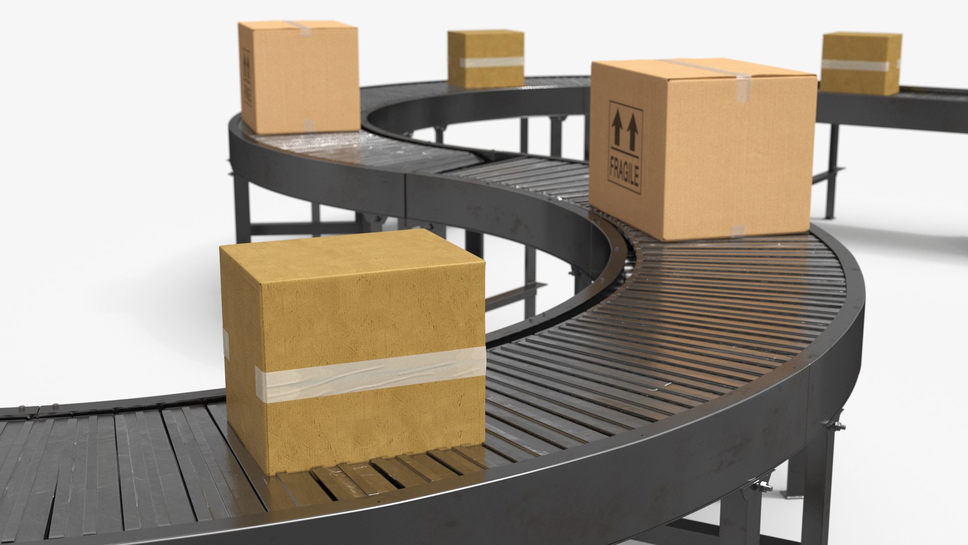 3D Curved Conveyor System For Box Transport - TurboSquid 2456156