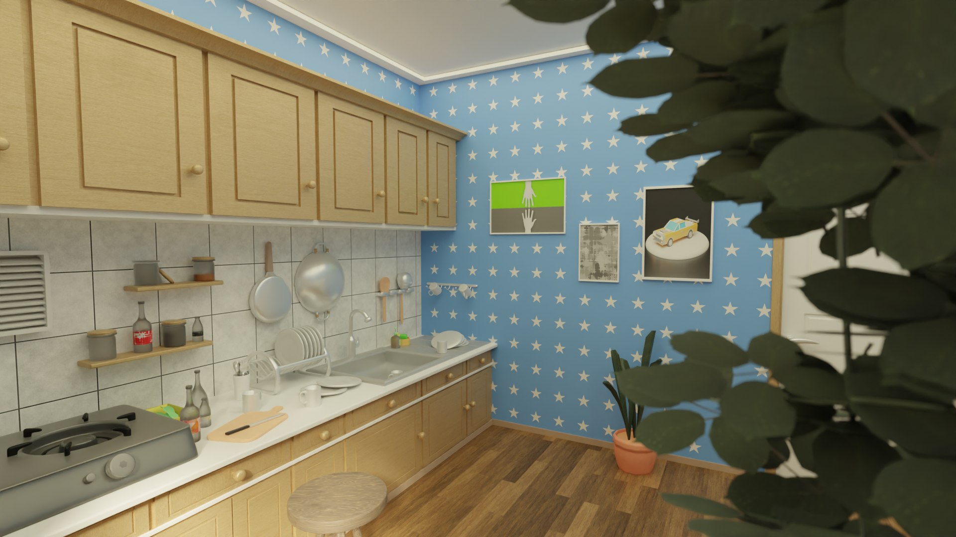 3D Home Kitchen Interior Environment Cartoon Style Model - TurboSquid ...