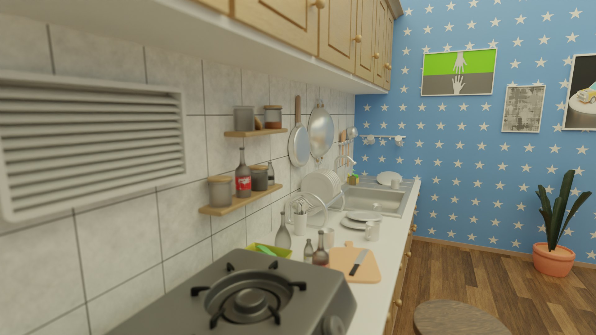 3D Home Kitchen Interior Environment Cartoon Style Model - TurboSquid ...