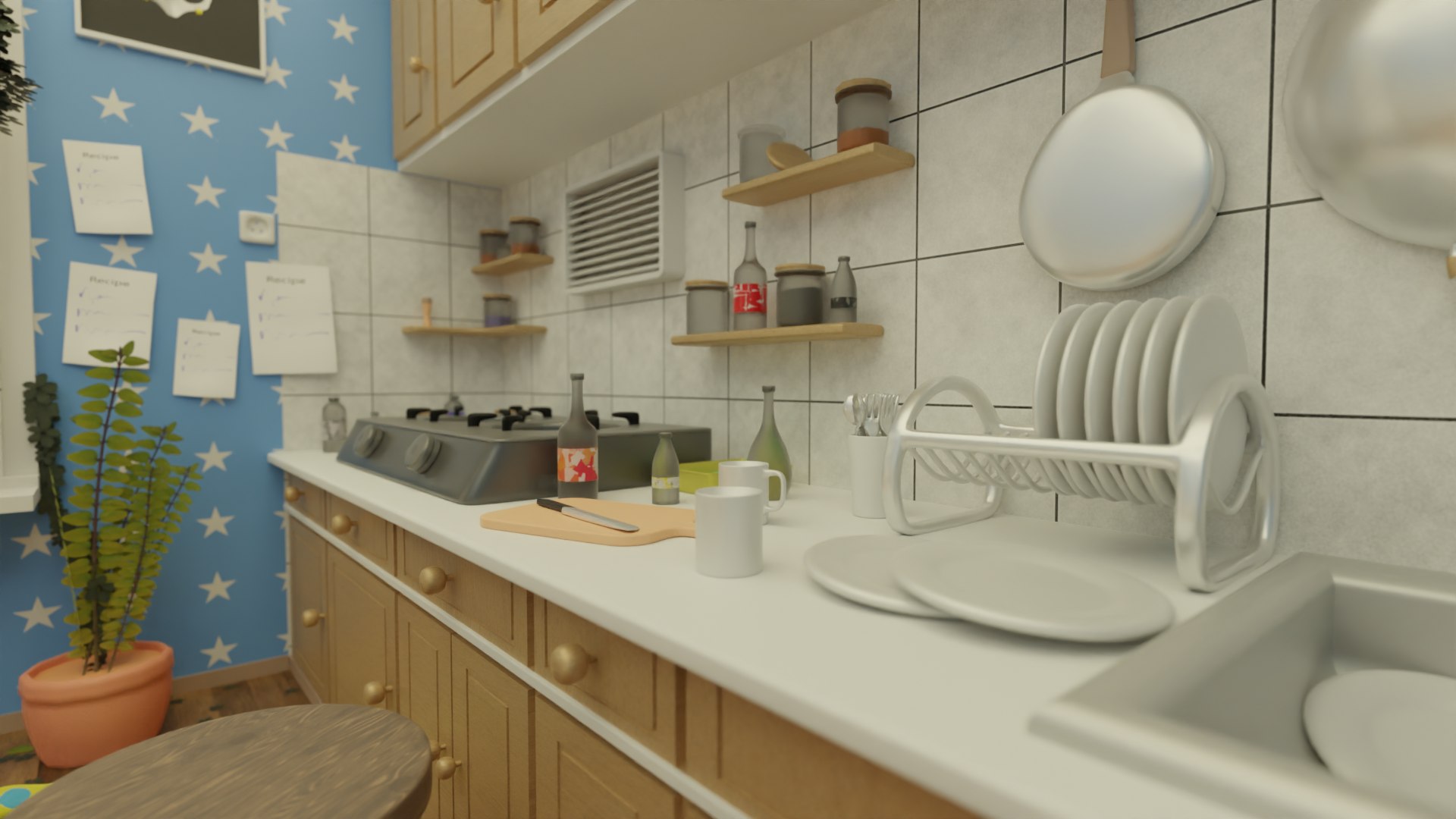 3D Home Kitchen Interior Environment Cartoon Style Model - TurboSquid ...