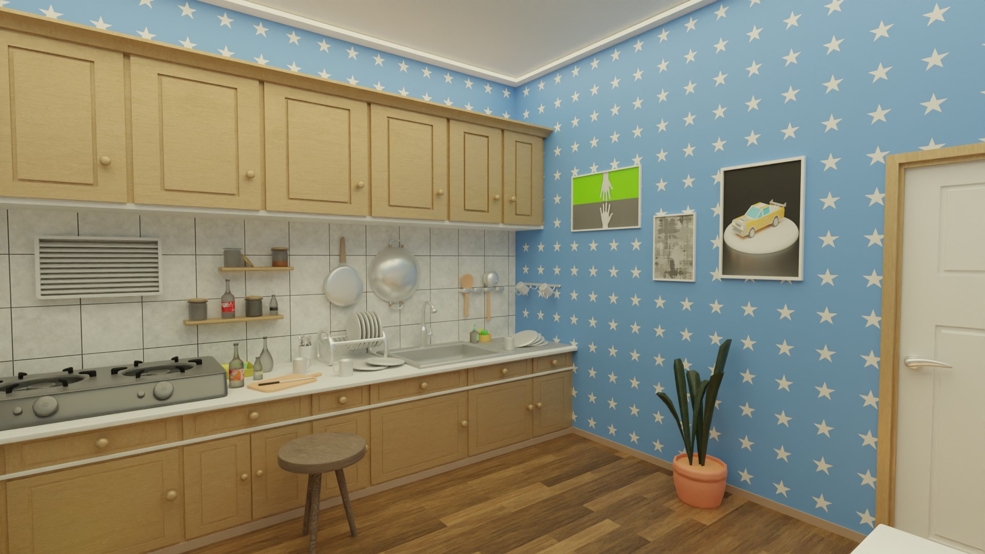 3D Home Kitchen Interior Environment Cartoon Style Model - TurboSquid ...