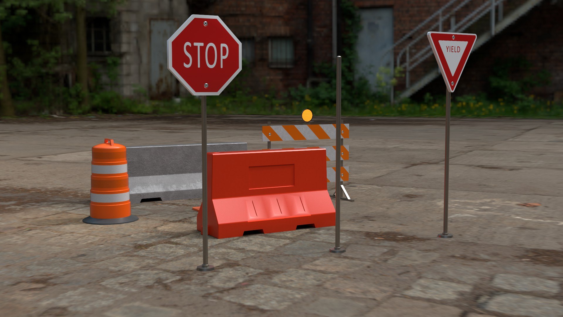 3D Traffic Props Urban - Lowpoly - TurboSquid 2400470