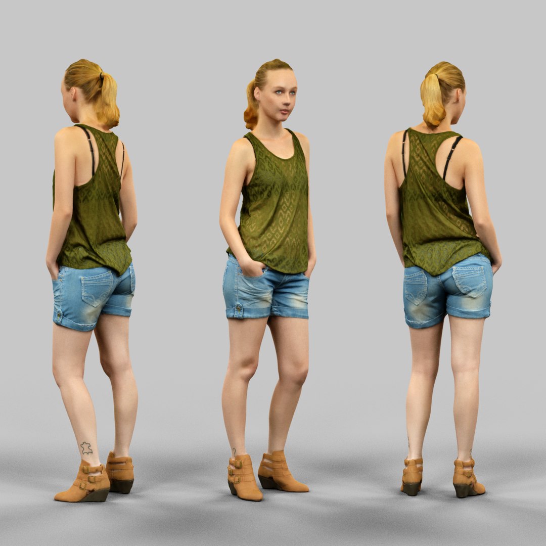 3d obj girl green jeans short