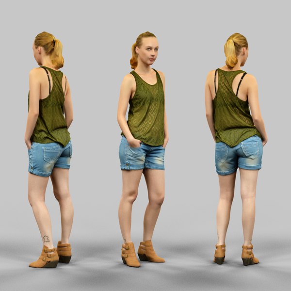 3d obj girl green jeans short
