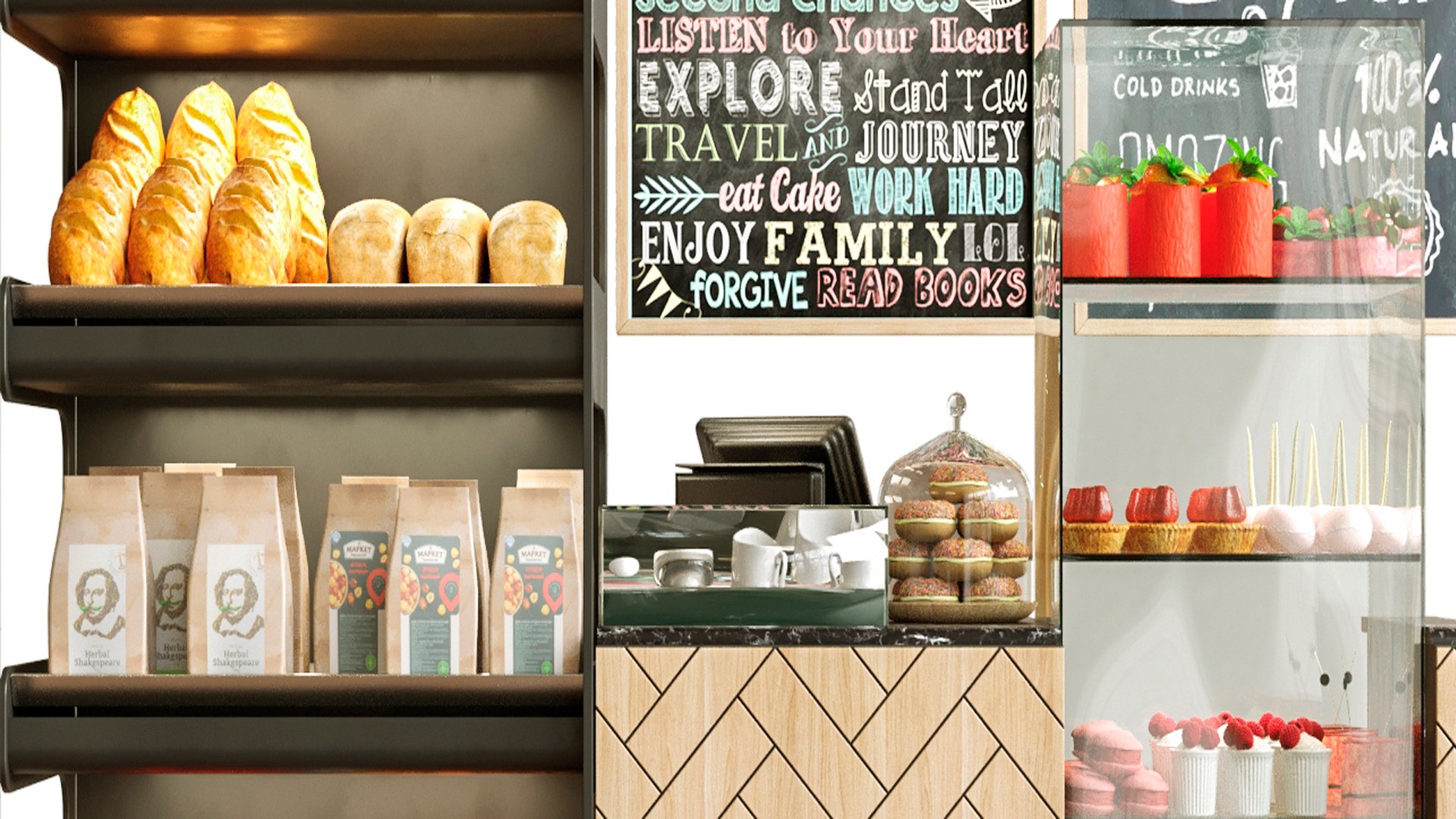 3D Showcase With Desserts And Coffee In The Supermarket - TurboSquid ...