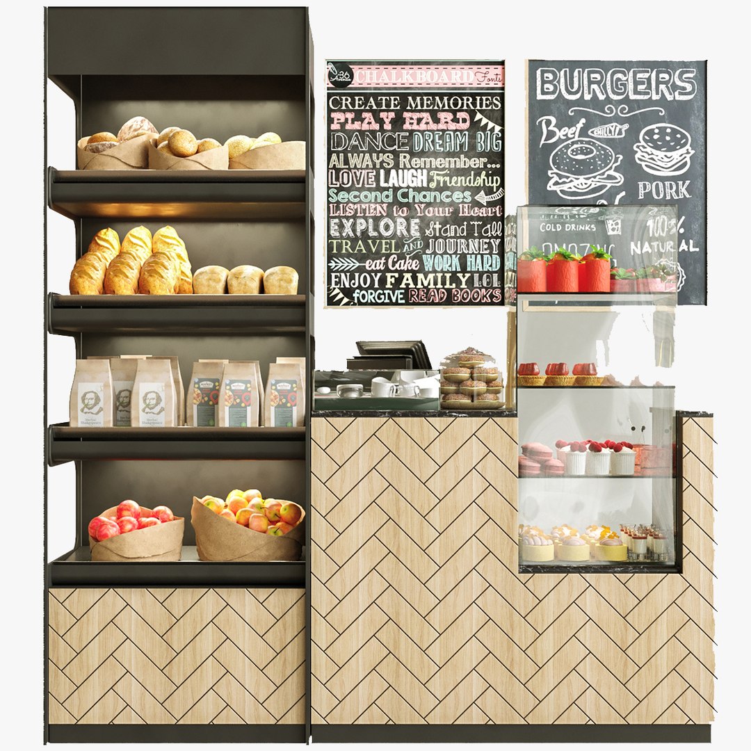 3D Showcase with desserts and coffee in the supermarket - TurboSquid ...