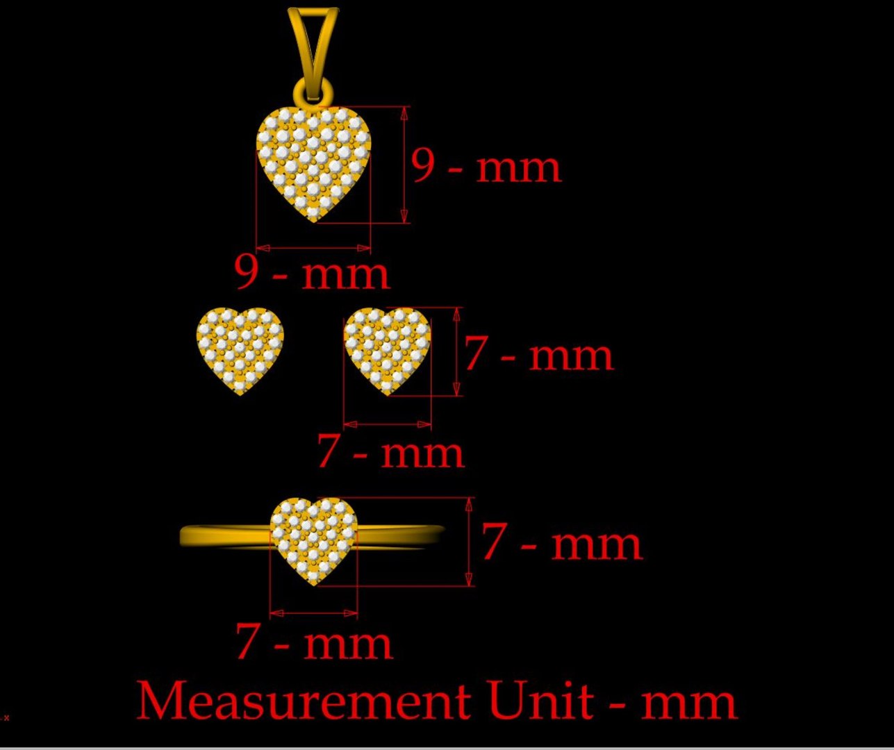 Heart Pendant Set - 0069 3D Model - TurboSquid 2347799
