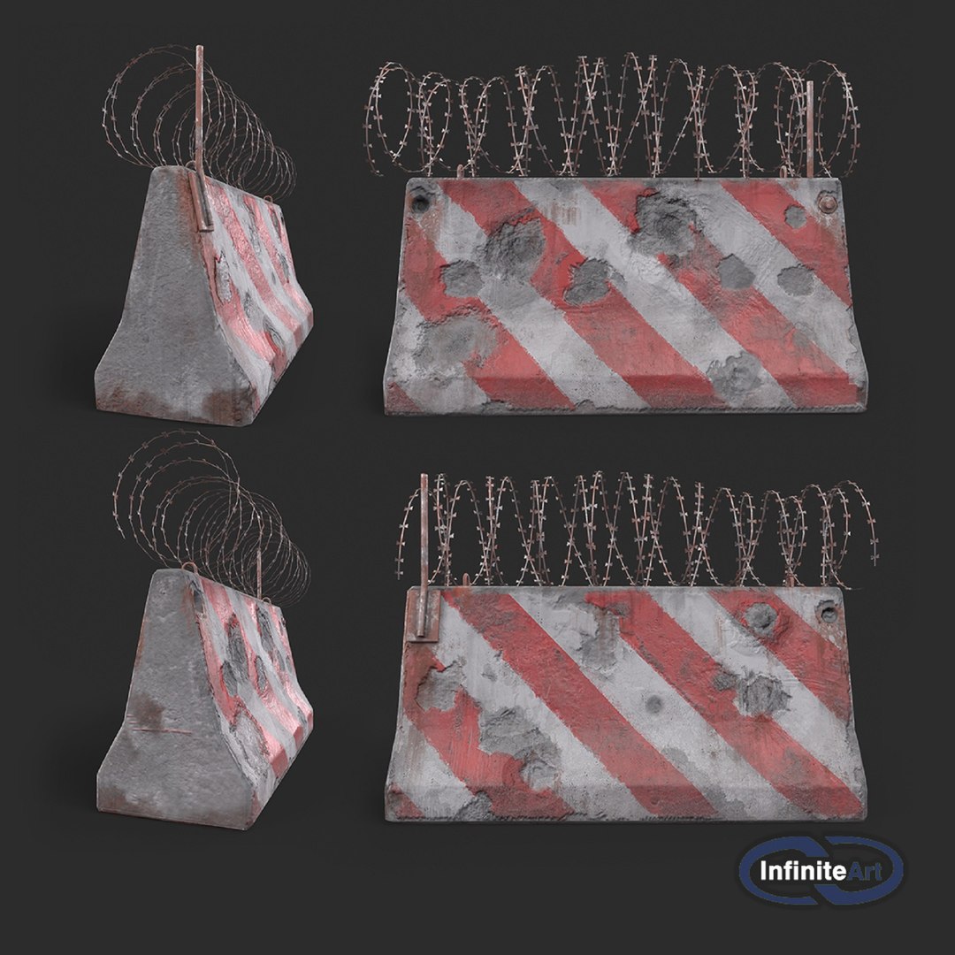 Concrete Block With Barbed Wire. Barricade. Model - TurboSquid 1746966