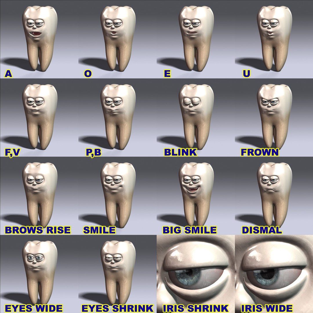 3d Model Tooth Cartoon Character