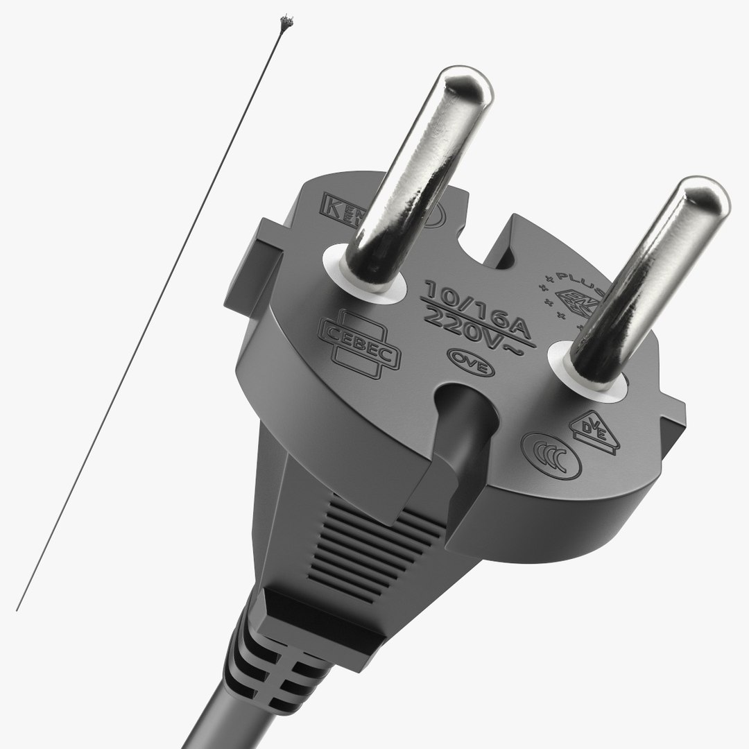 Electric Plug Europe Type E Grounded 3D model - TurboSquid 2042309