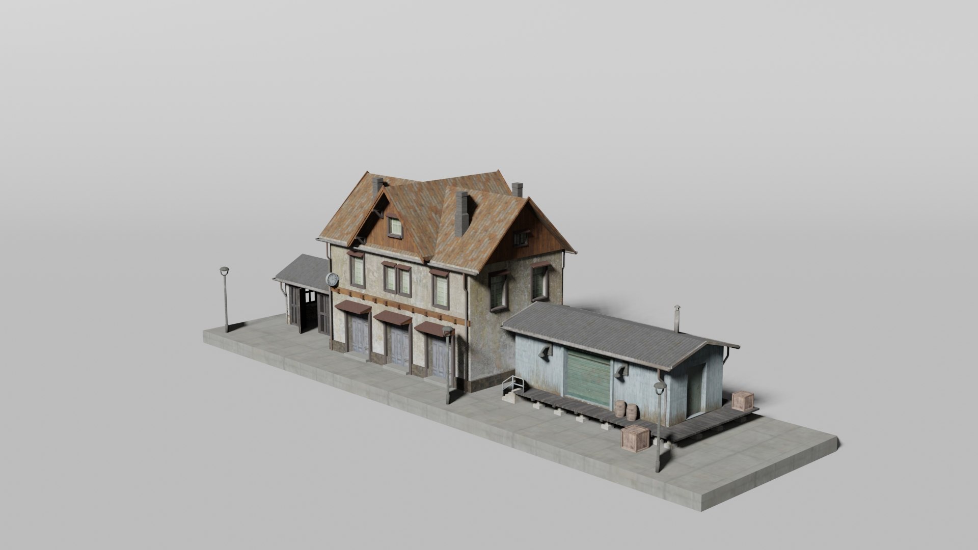 3D Traditional German Railway Station Model - TurboSquid 1941625