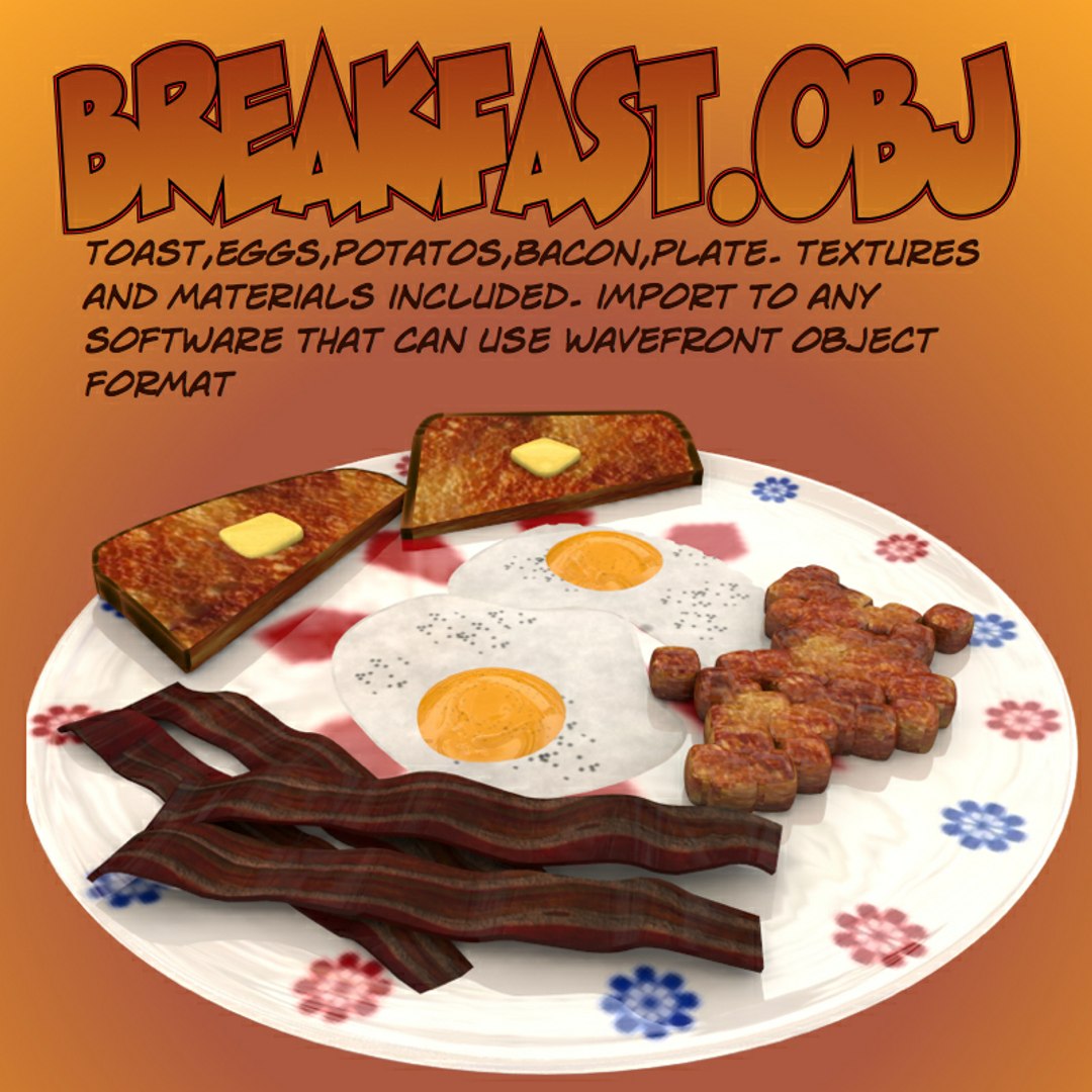3d model breakfast toast eggs