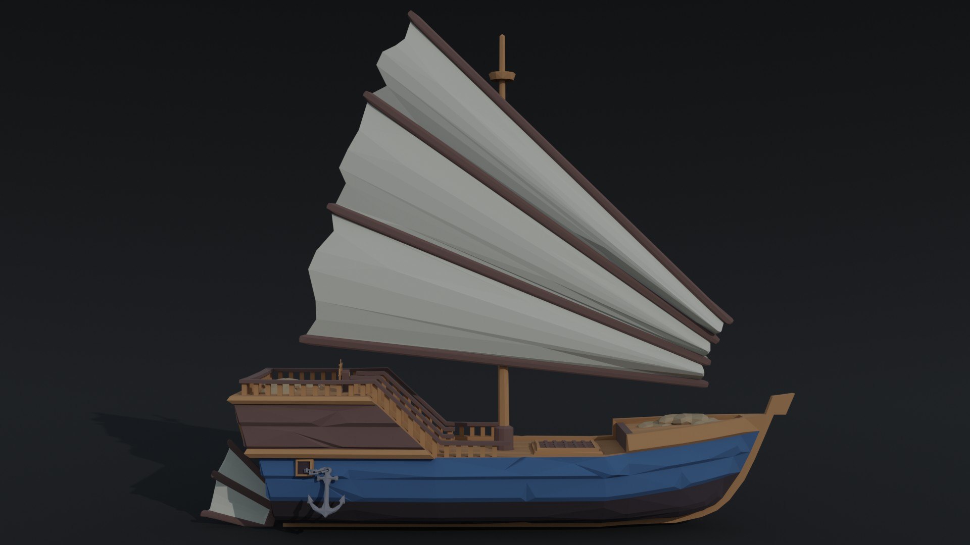 3D Low-poly Cartoon Medieval Trader Ship Polygonal Style Model ...