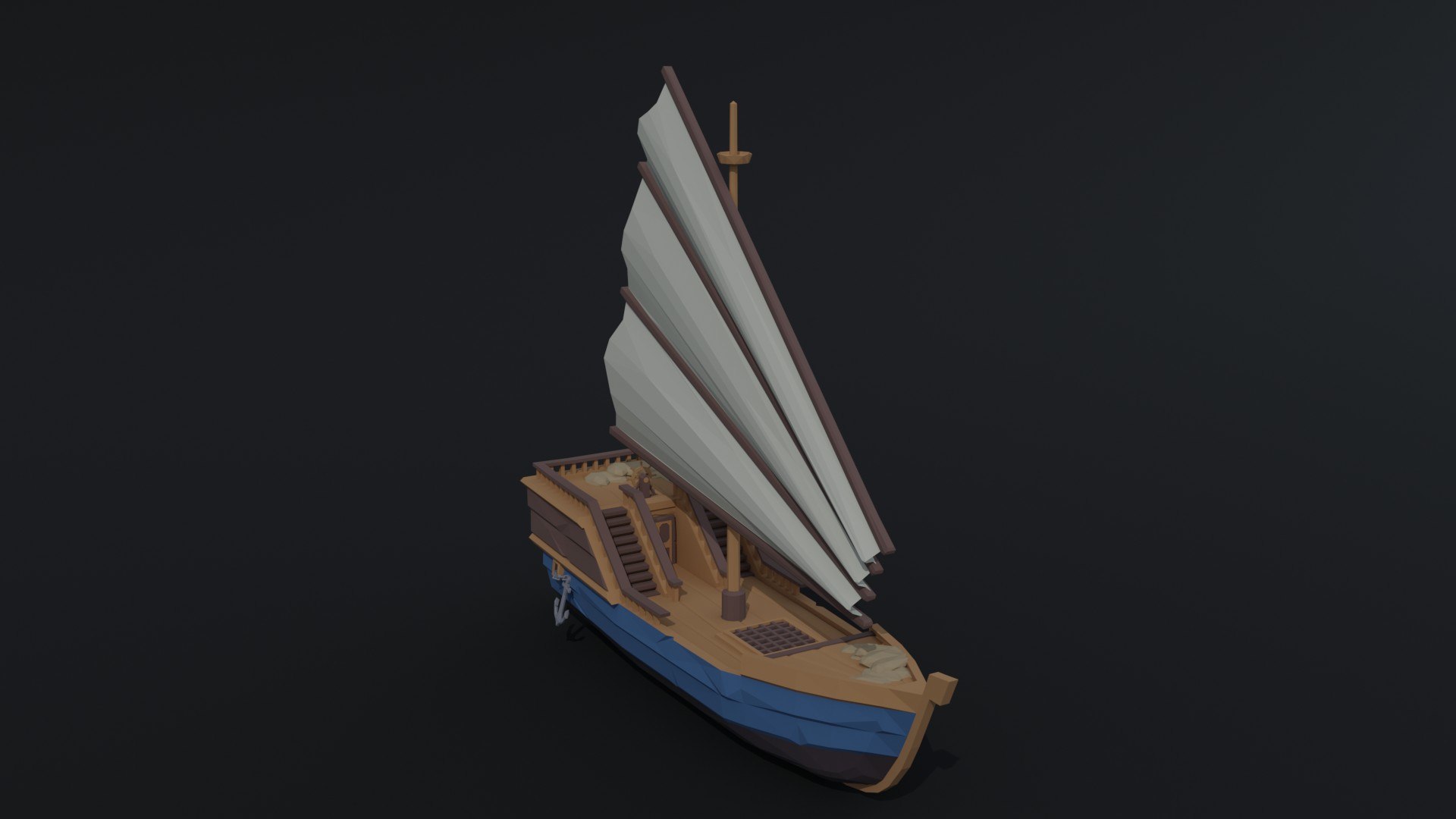 3D Low-poly Cartoon Medieval Trader Ship Polygonal Style Model ...