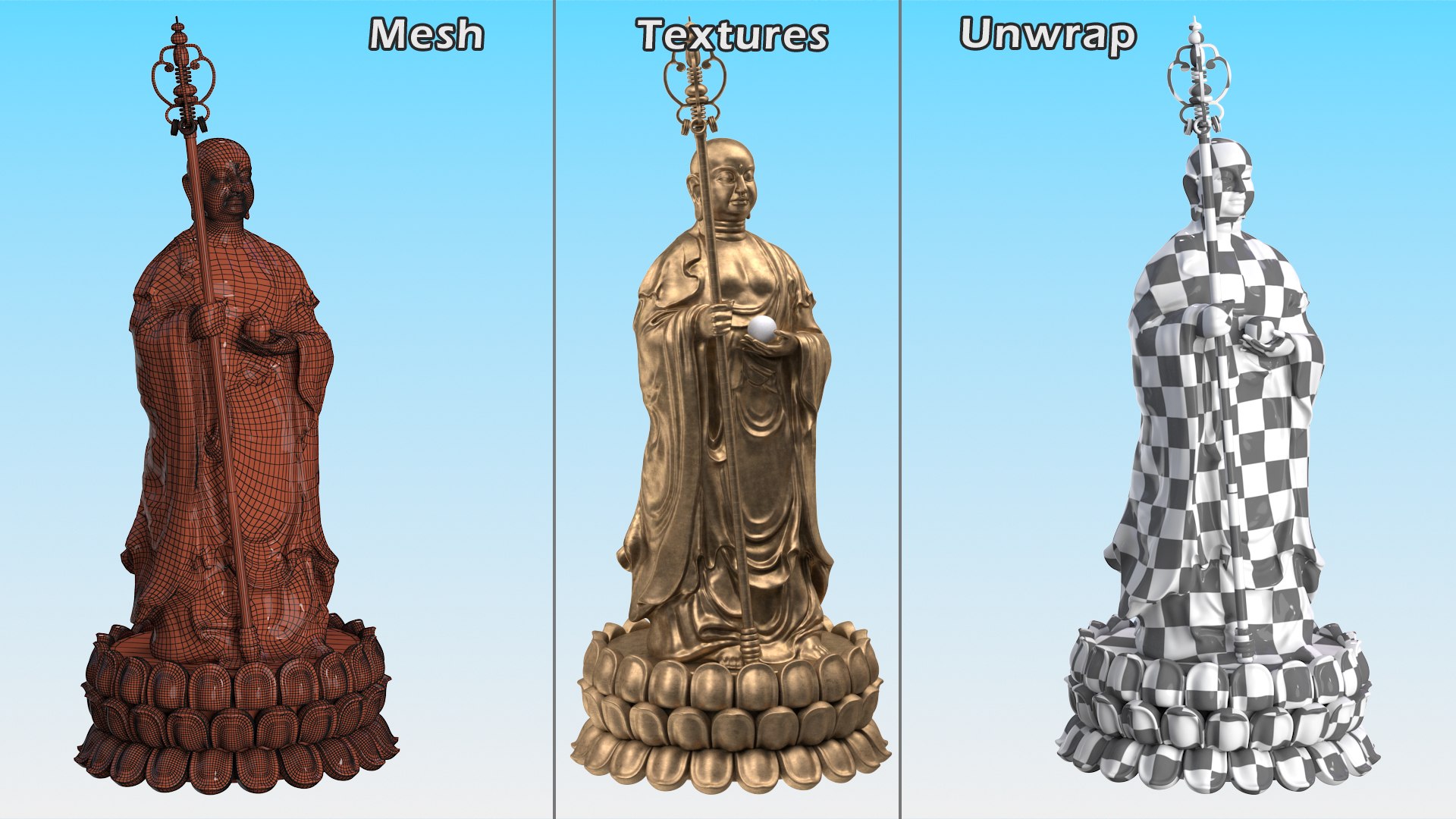 Bronze Dizang Buddha Sculpture 3D Model - TurboSquid 2146522