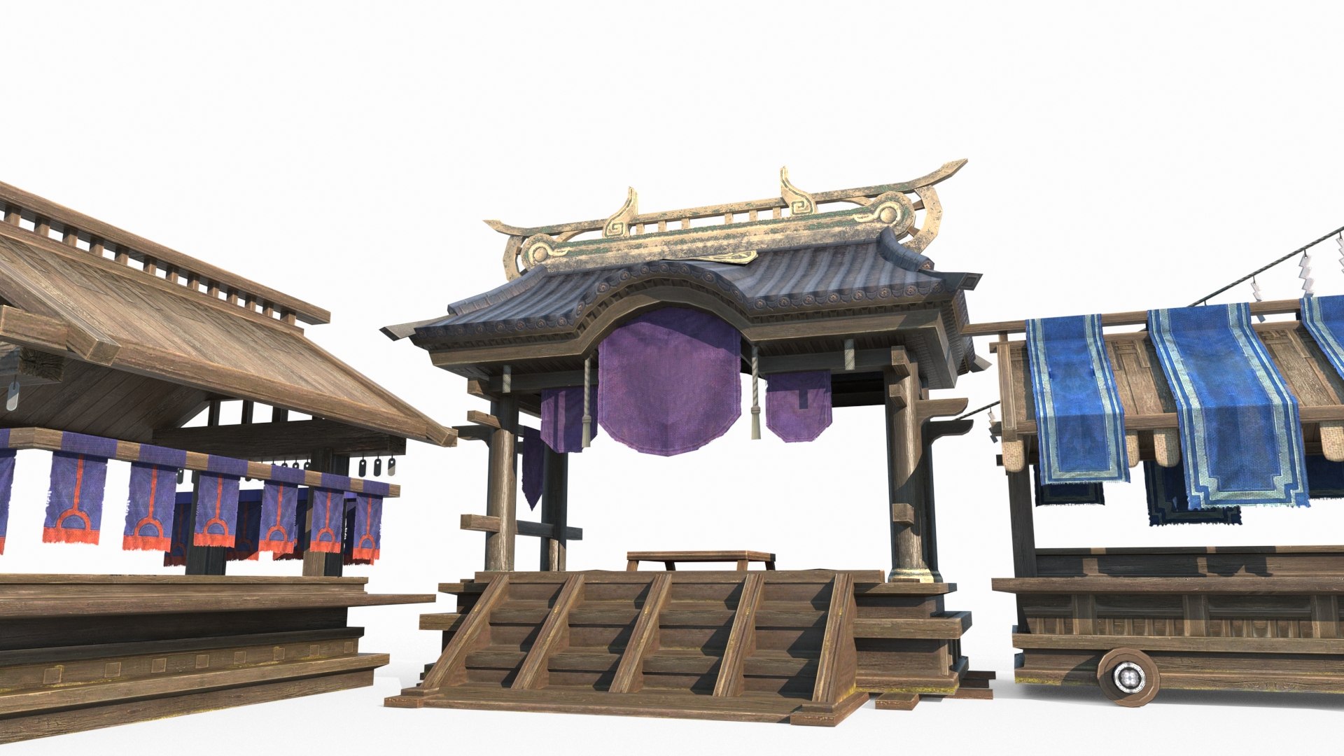 Asian ancient scene roadside stalls model - TurboSquid 2063521